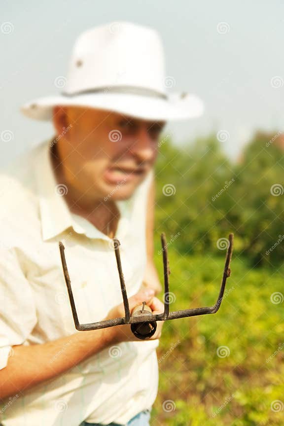 Farmer holding pitchfork stock photo. Image of angry - 15677894