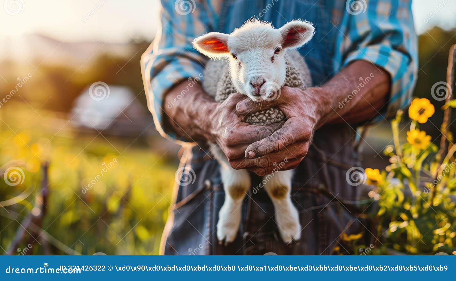 The Farmer Holds a Small Sheep in His Hands. Selective Focus Stock ...