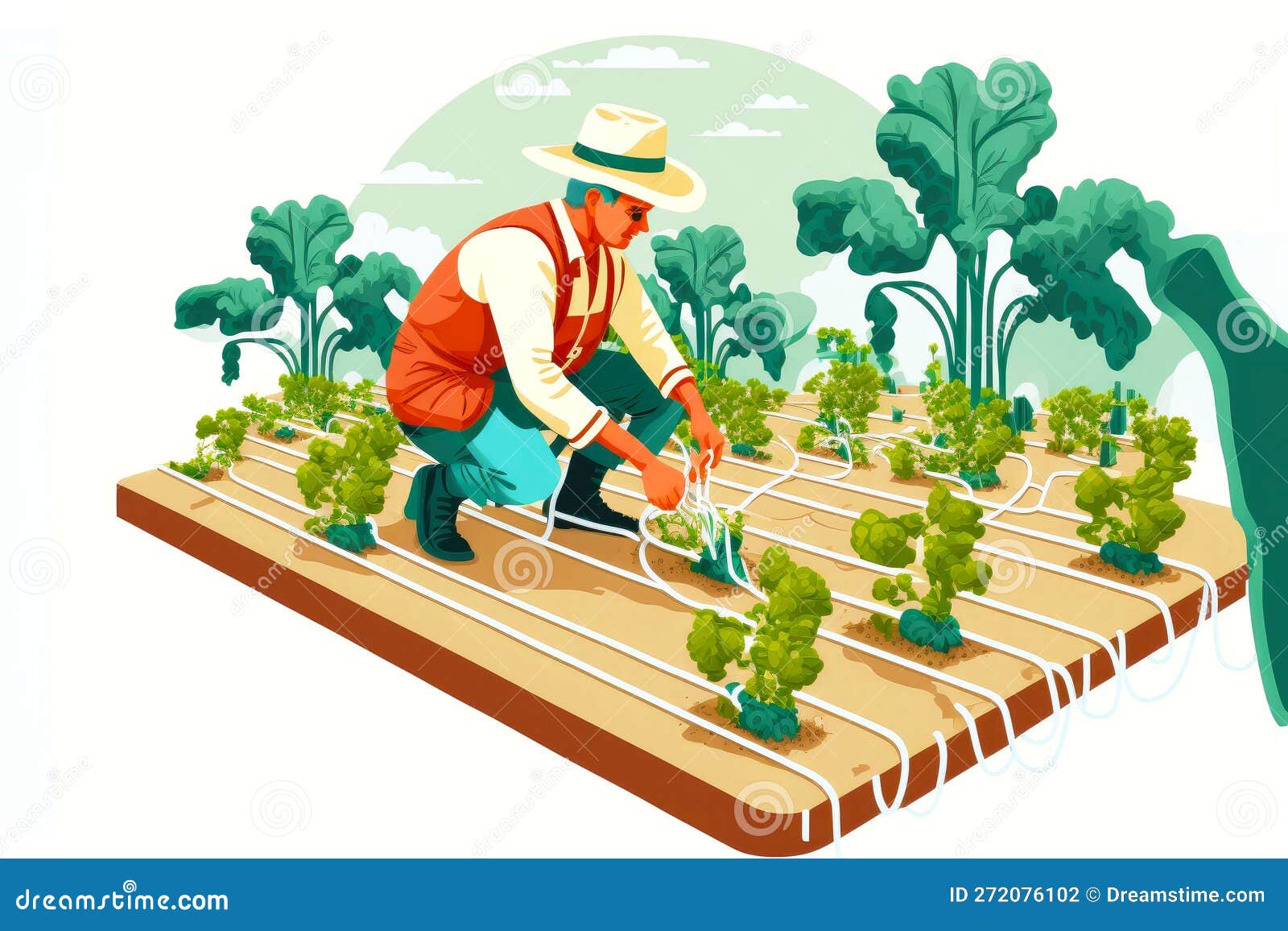 Farmer Installing Drip Irrigation for Vegetables in Hydroponic Farm ...