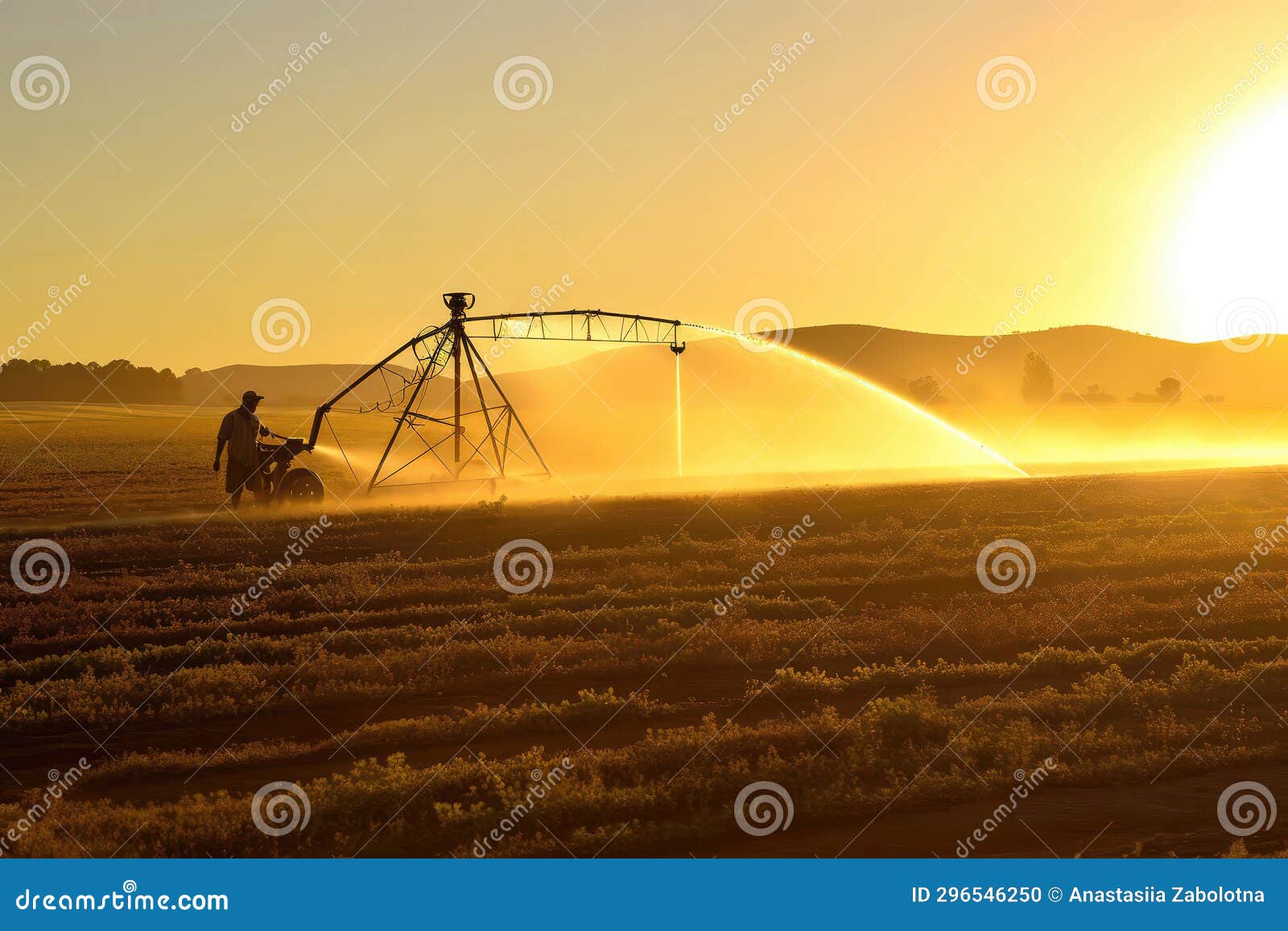 Farmer Irrigating Crops Using Pivot Irrigation System. Generative AI ...