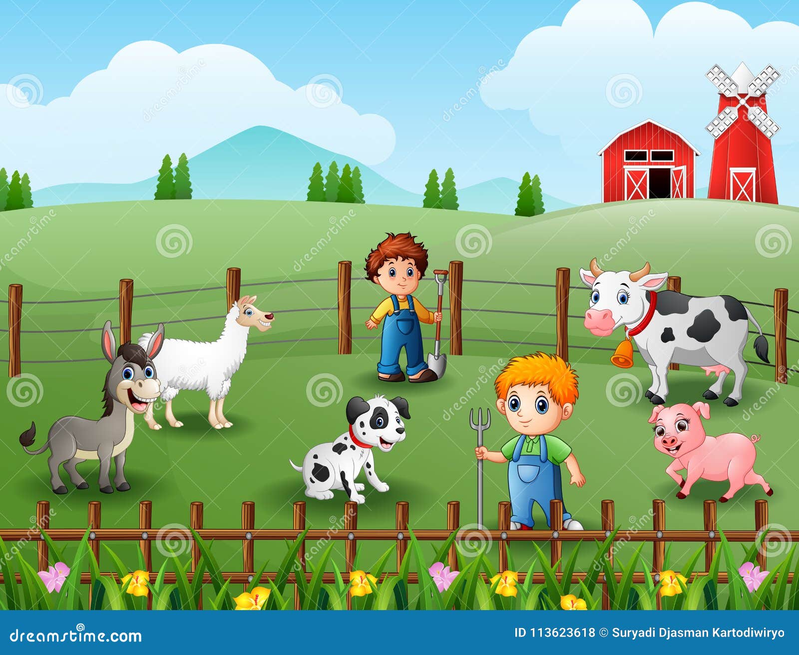 The Farmer Keeping the Animals Inside the Fence Stock Vector ... The Farmer Keeping the Animals Inside the Fence Stock Vector ...