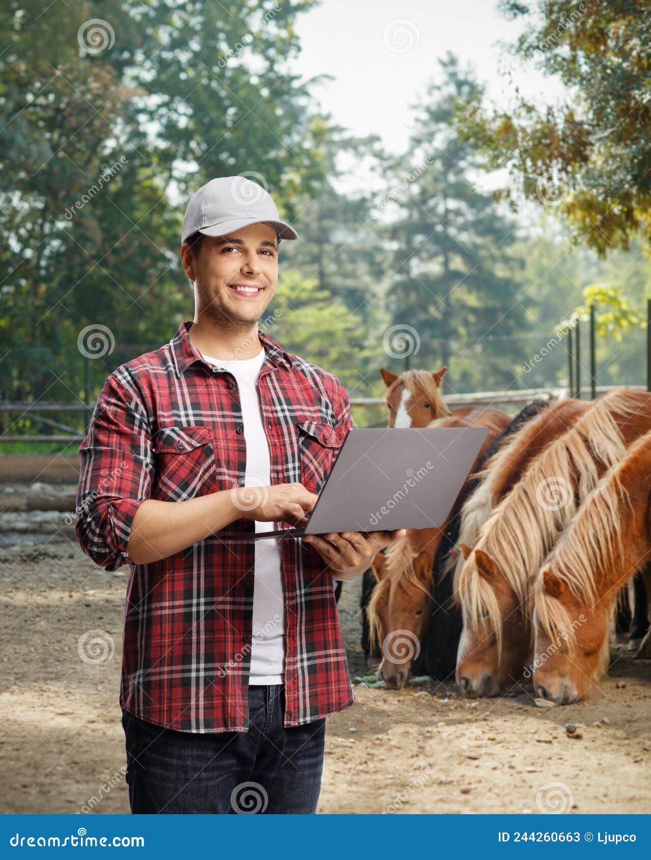 Farmer with a Laptop Computer Posing on a Stud Farm Stock Image - Image ...