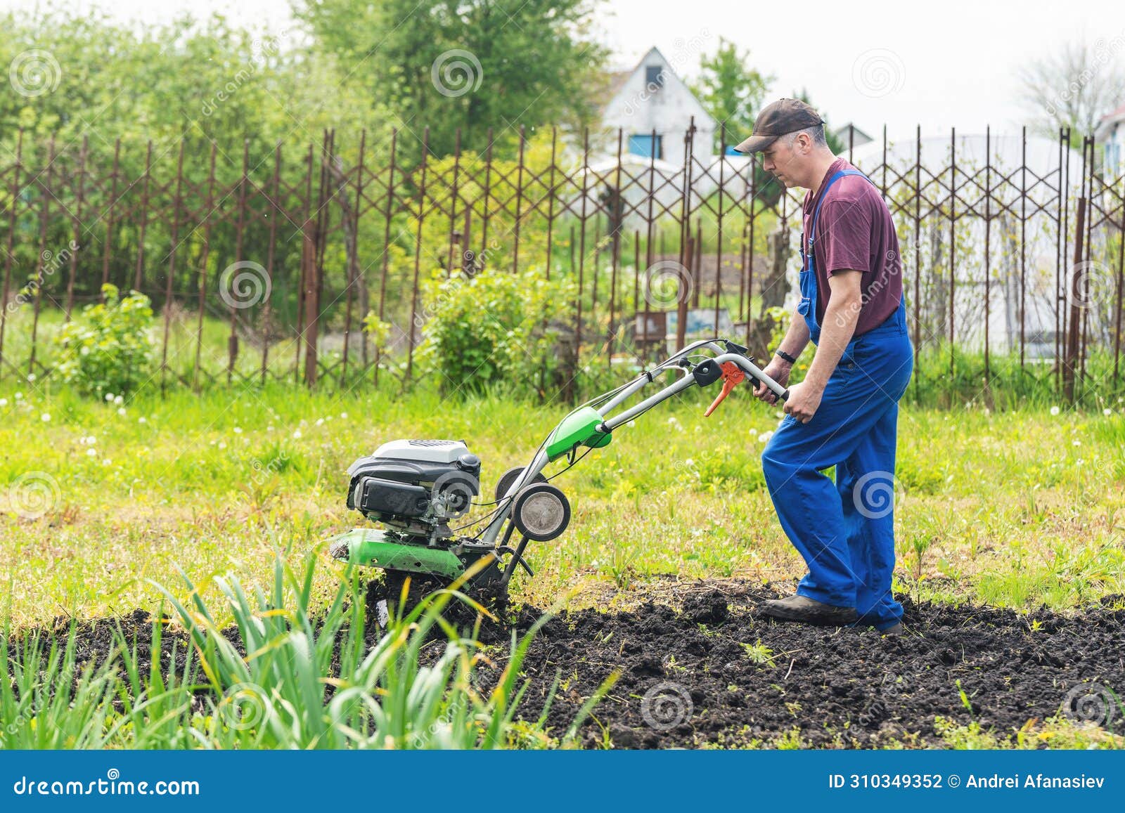 Farmer Man Plows the Land with a Cultivator Preparing the Soil for ...