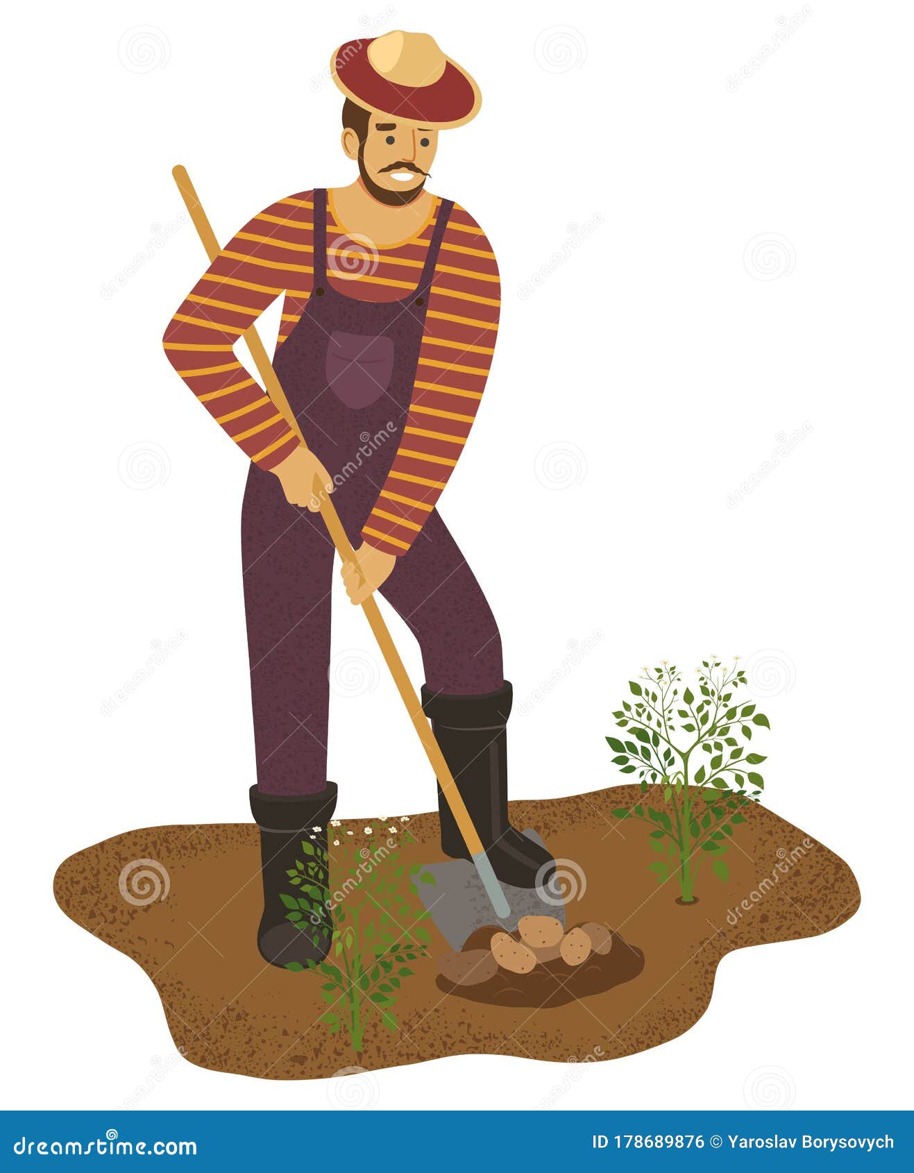 Digging Man In Garden. Person In Backyard Lawn With Dig, Isolated ...
