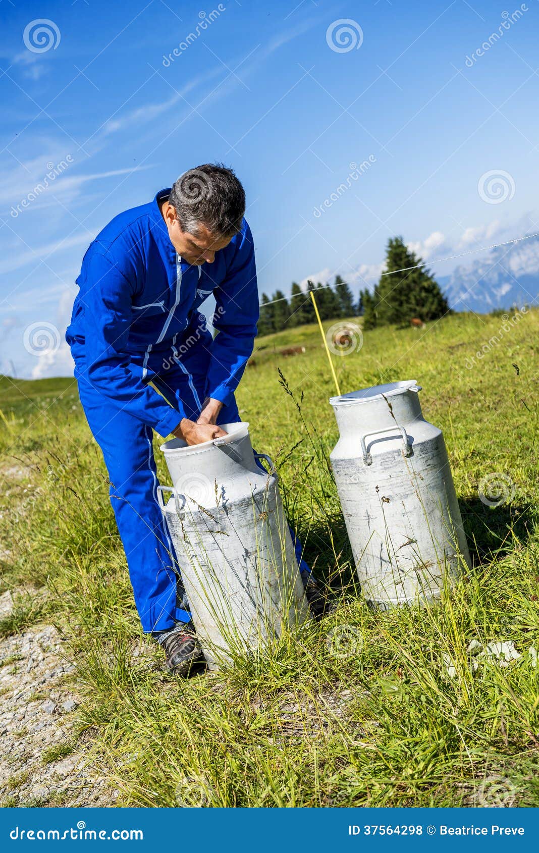 Farmer with Milk Containers Stock Photo - Image of container, portrait ...