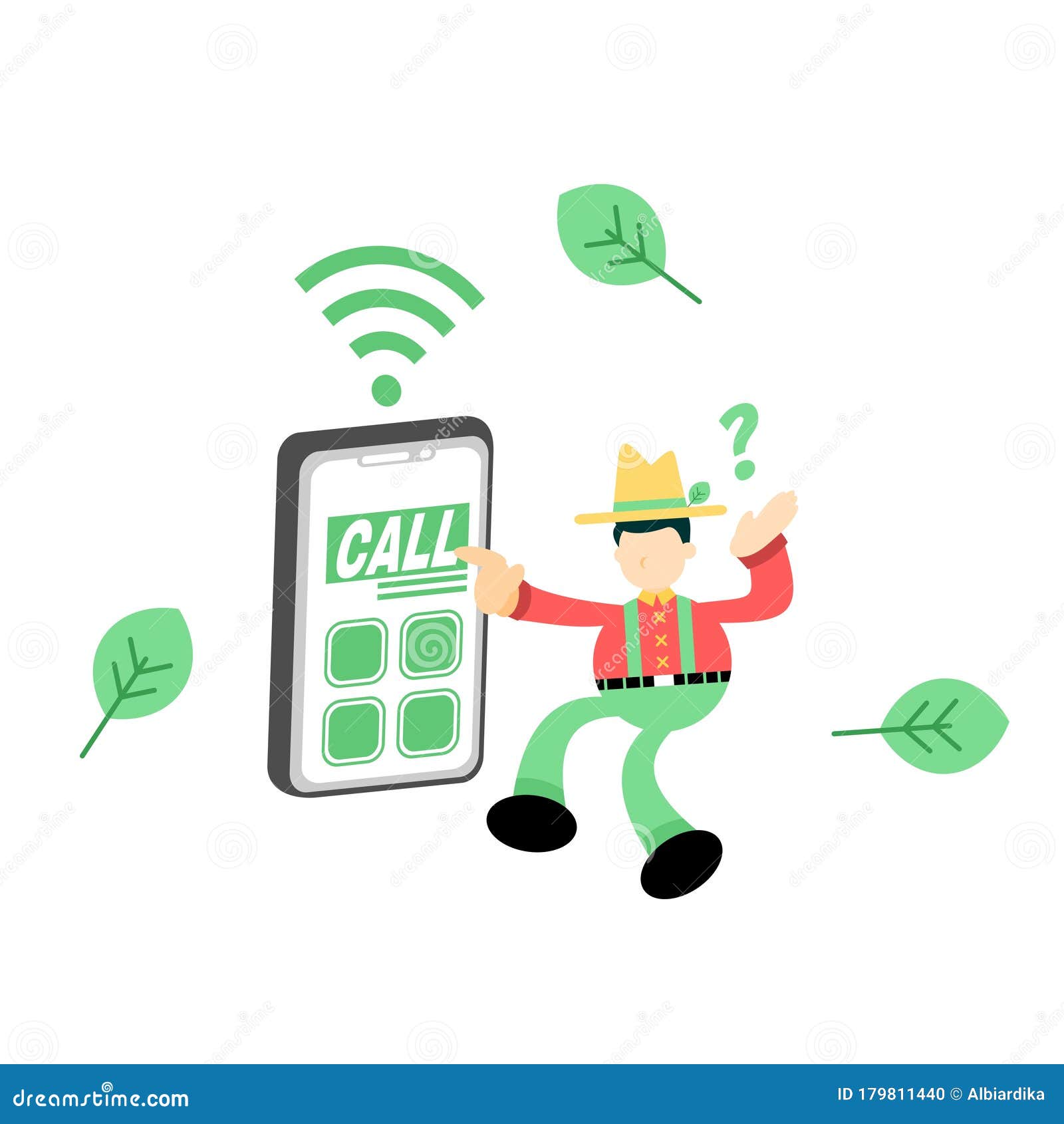 Farmer Man Agriculture and Call Mobile Phone Cartoon Doodle Flat Design ...