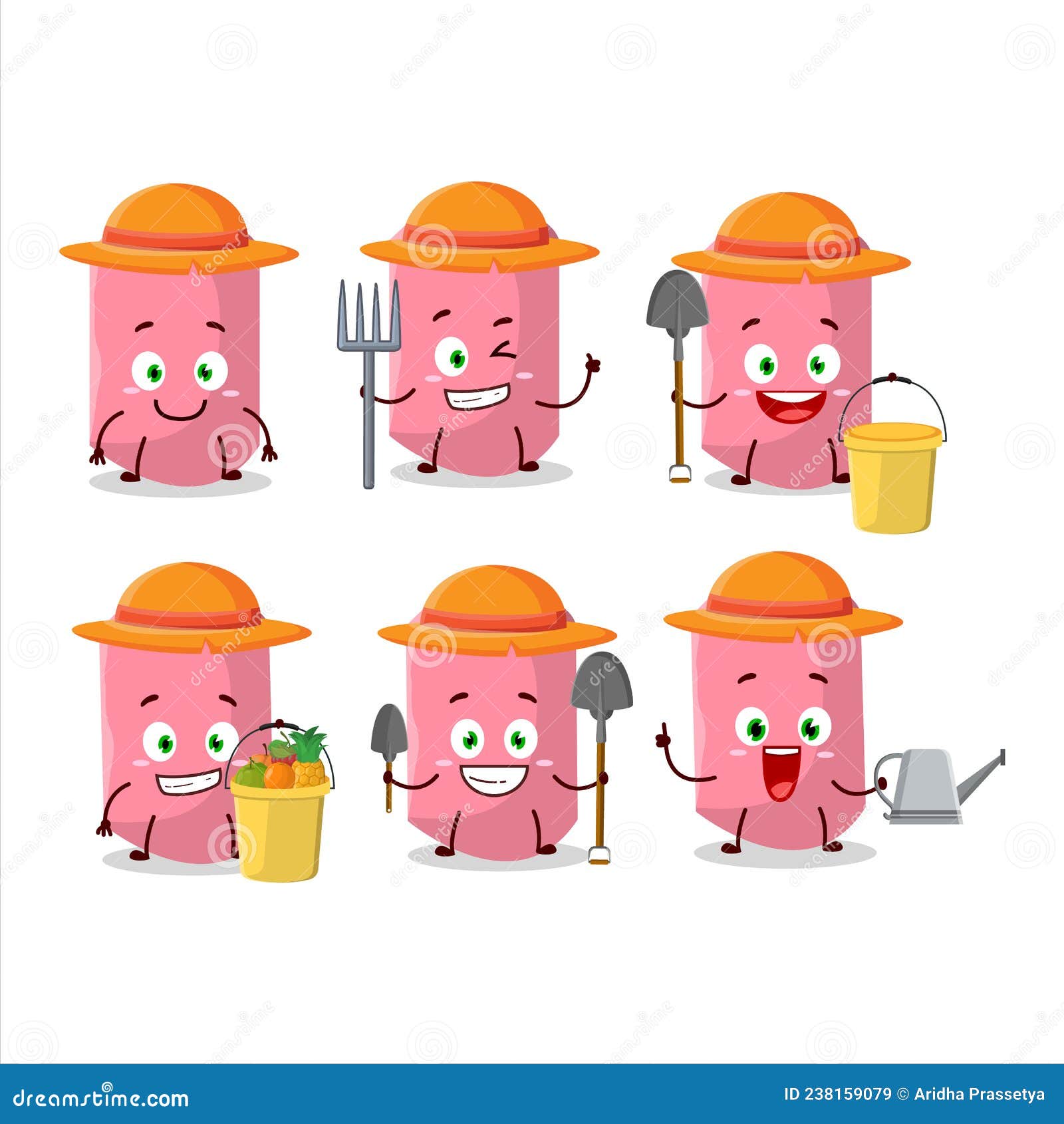 Farmer Pink Chalk Cute Mascot Character with Fork Stock Illustration ...