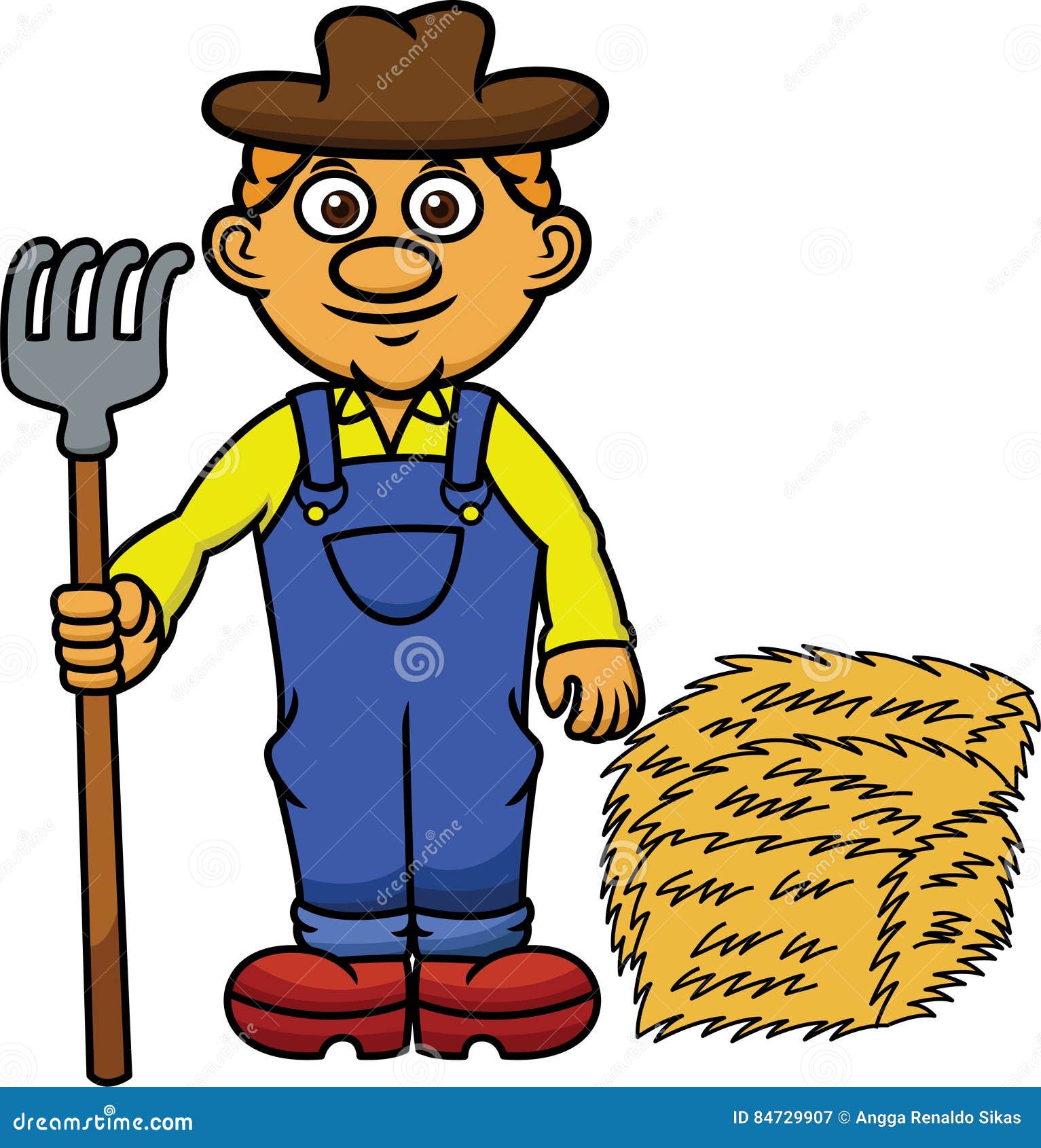 Farmer with Pitchfork and Hay Cartoon Stock Vector - Illustration of ...