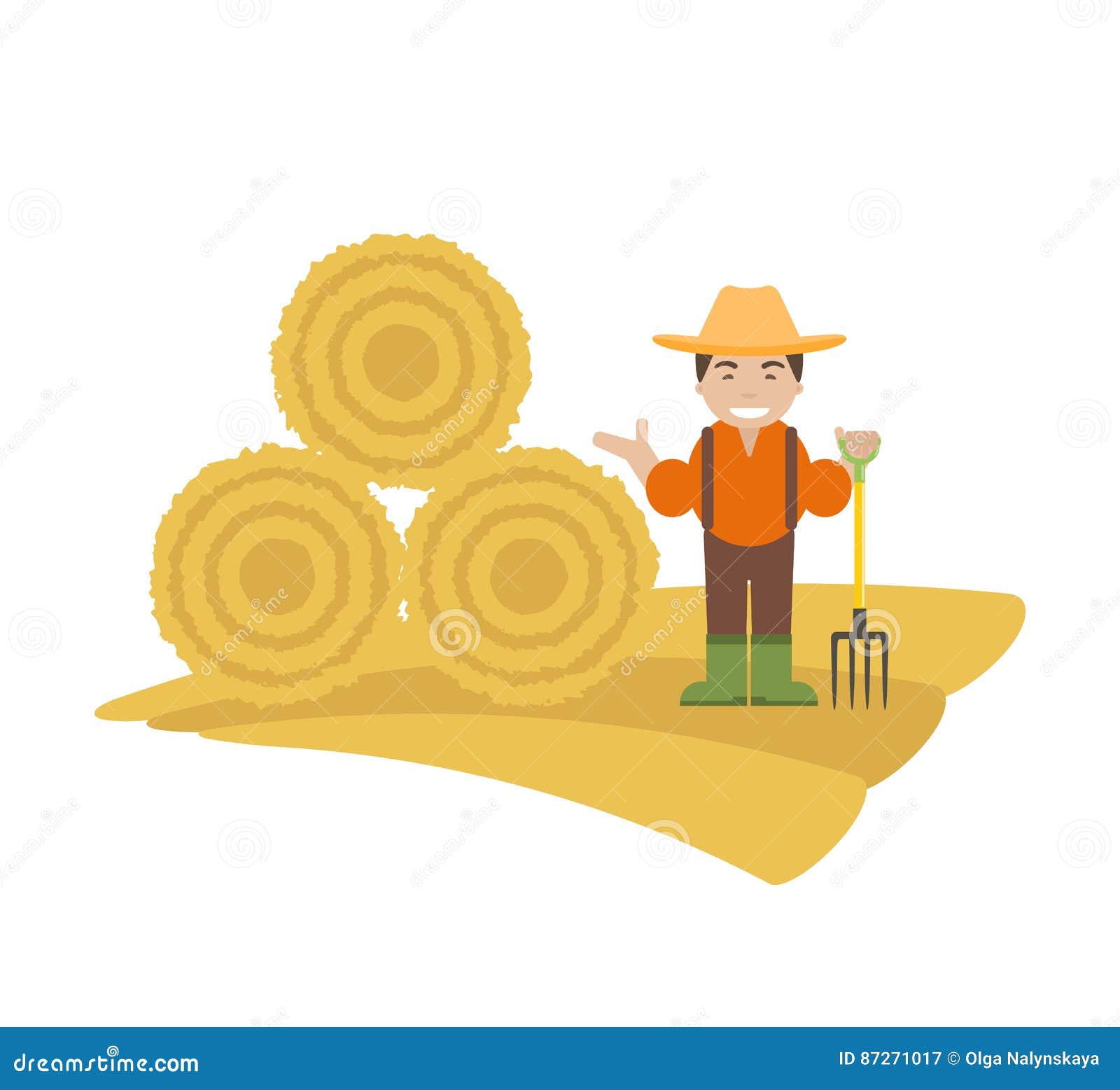 Farmer with Pitchfork and Haystack Stock Vector - Illustration of ...