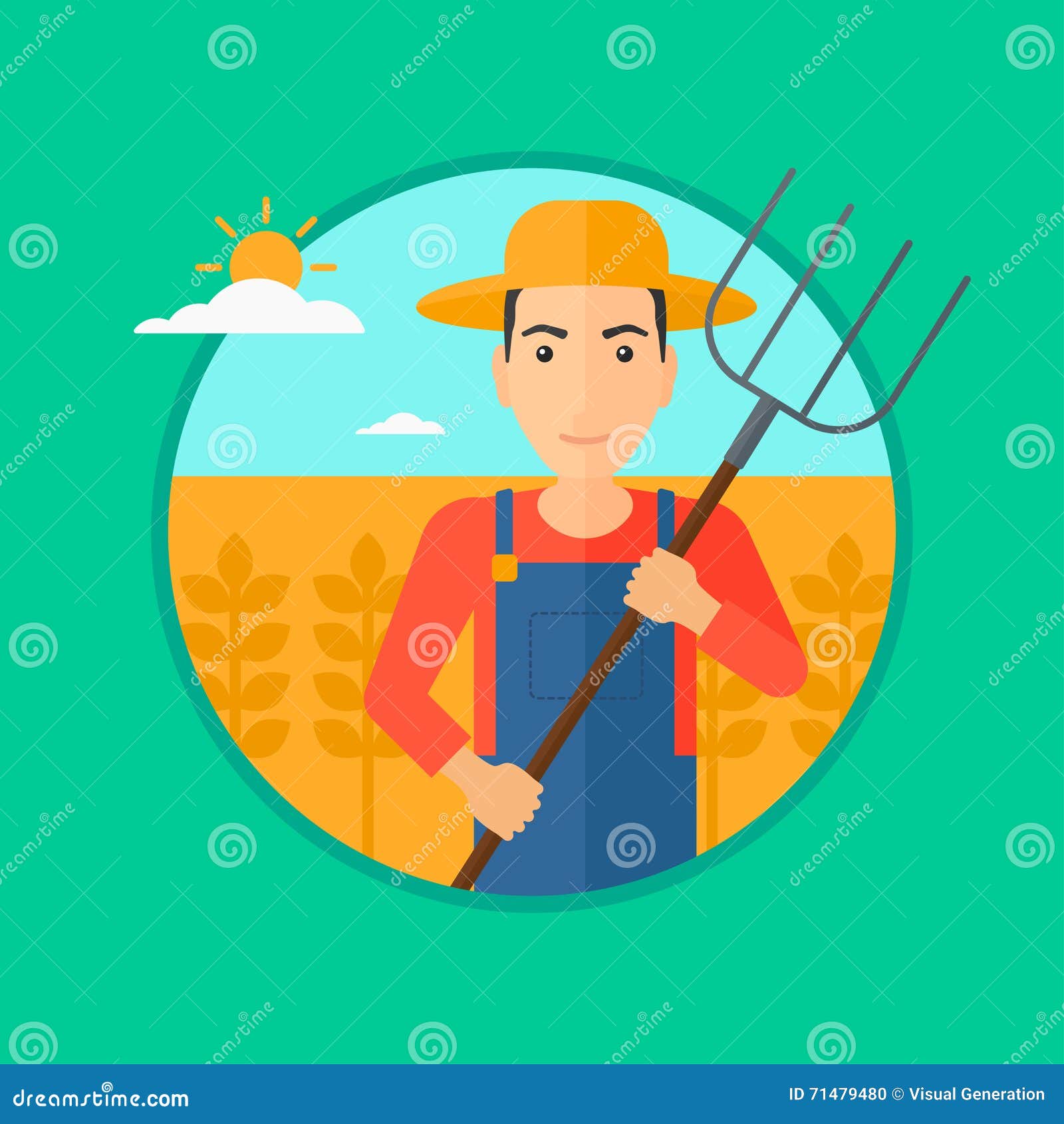 Farmer with Pitchfork in Wheat Field. Stock Vector - Illustration of ...