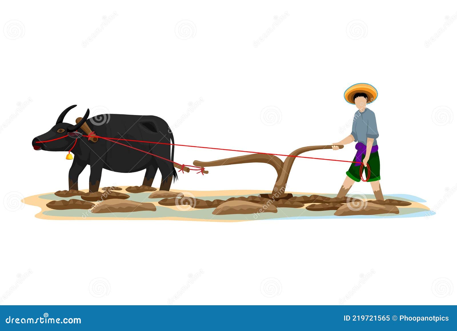 Farmer Plow The Land With An Old Tractor. Cartoon Vector ...