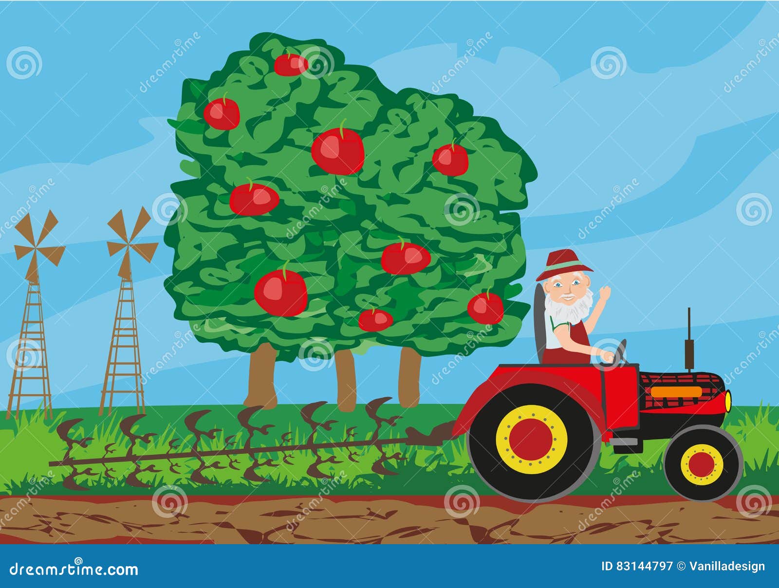 Farmer plowing field stock vector. Illustration of plow - 83144797