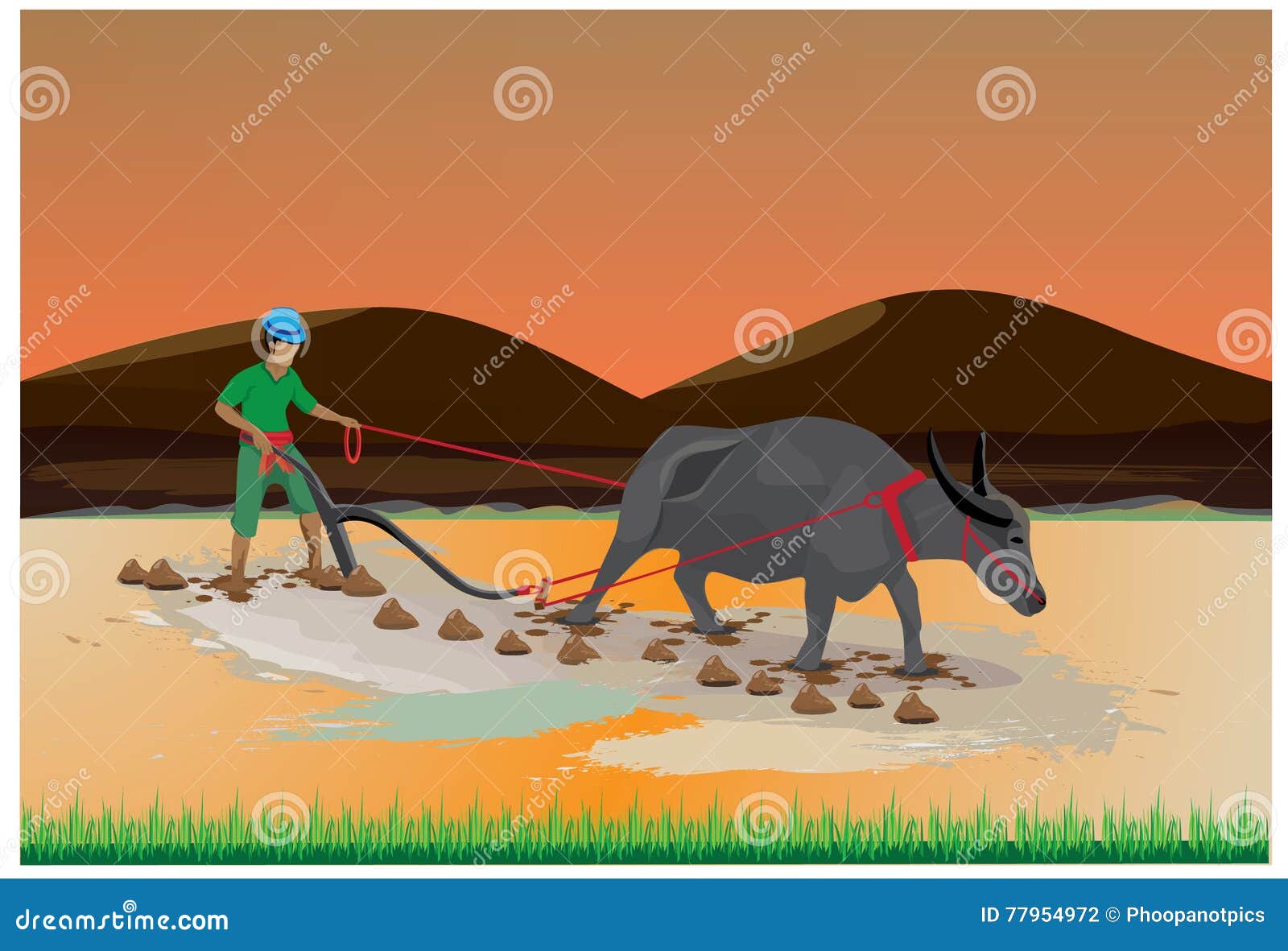 Farmer plowing stock vector. Illustration of plow, drawn - 77954972