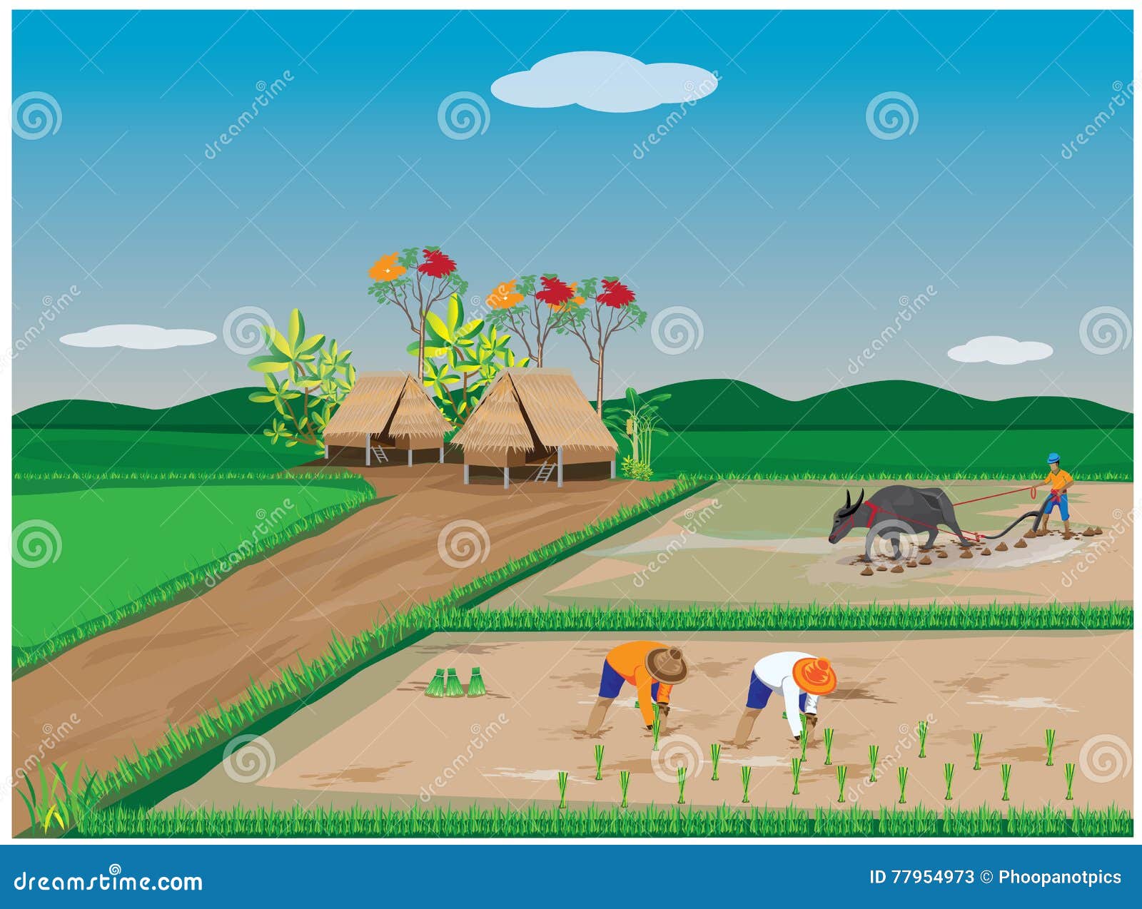 Farmer plowing stock vector. Illustration of straw, field - 77954973