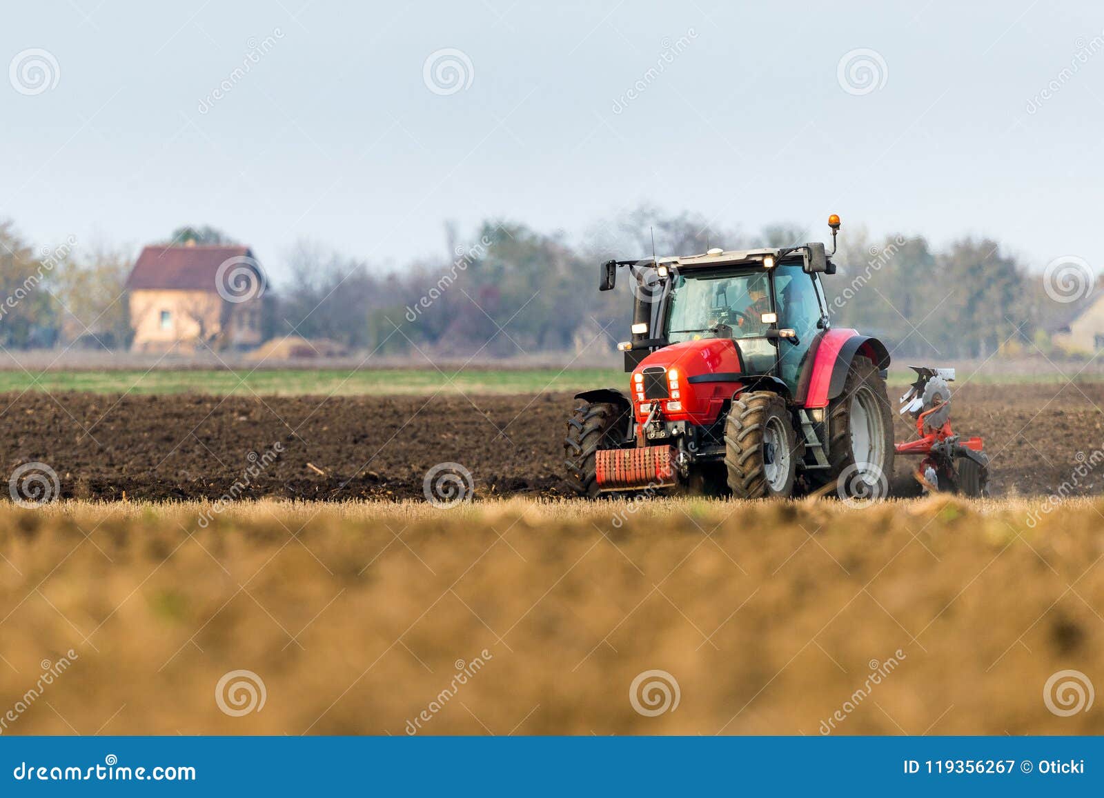 Farmer Plowing Stubble Field Stock Image - Image of activity, soil ...