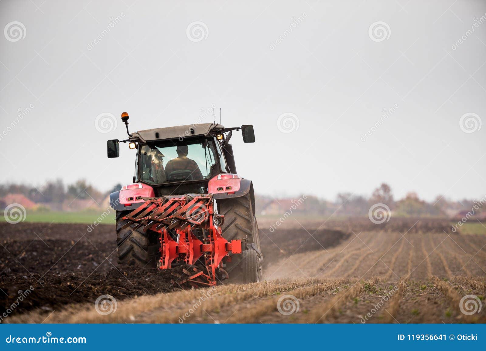 Farmer Plowing Stubble Field Stock Image - Image of farmer, plow: 119356641