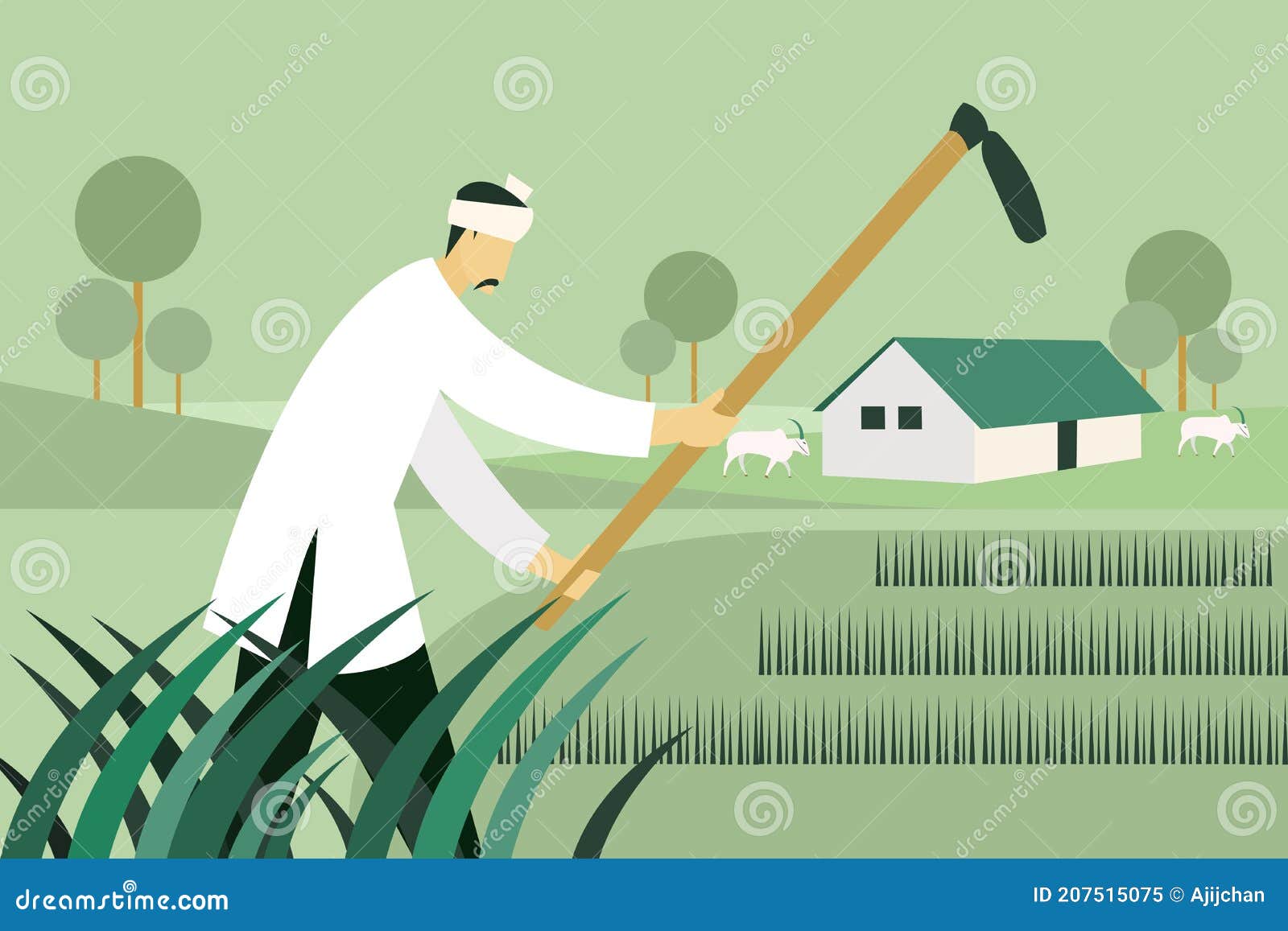 A Farmer Working with a Spade in the Farm Stock Vector - Illustration ...