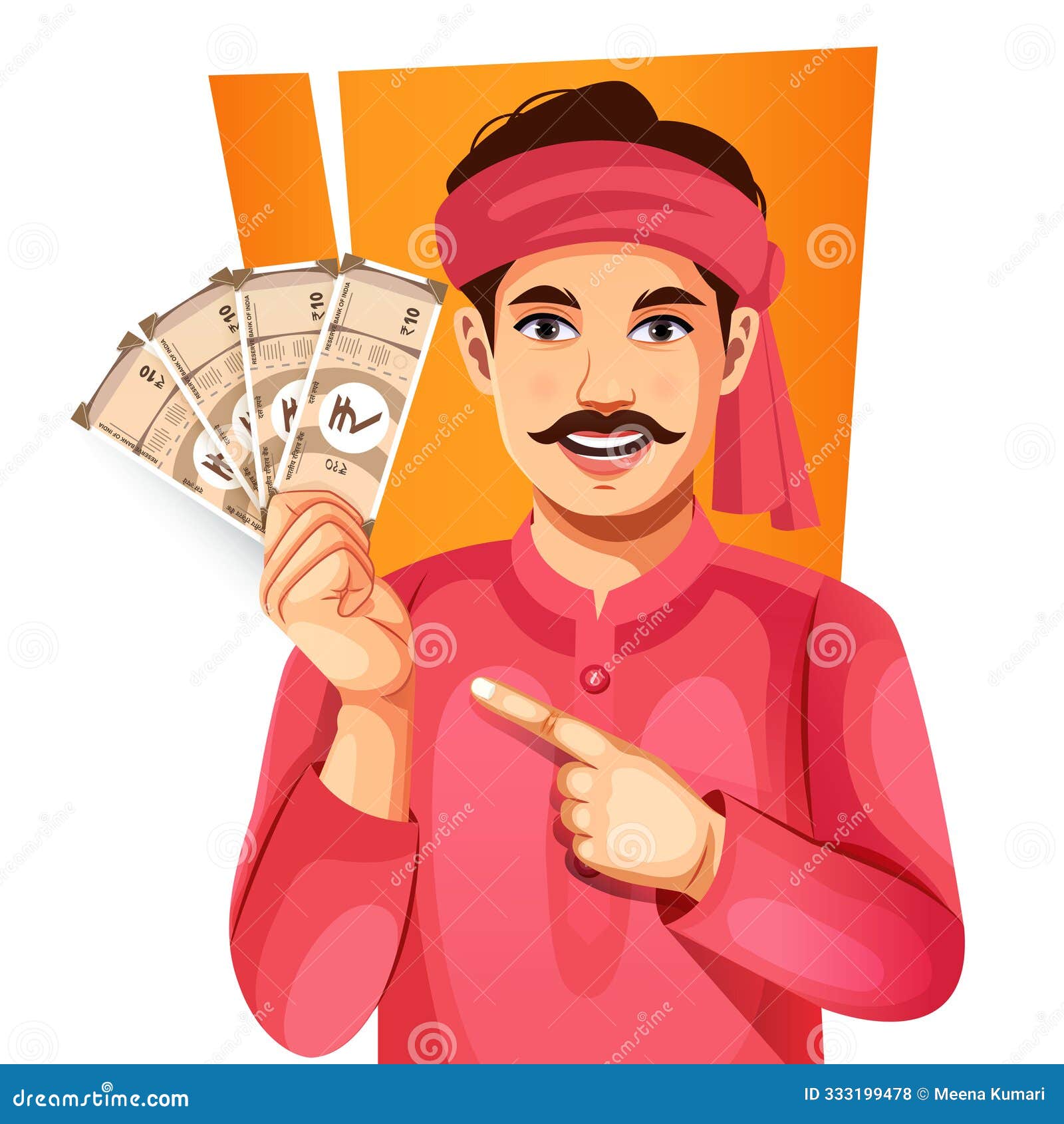 Happy Young Indian Man Showing Indian 10 Rupee Notes Against Copy Space ...