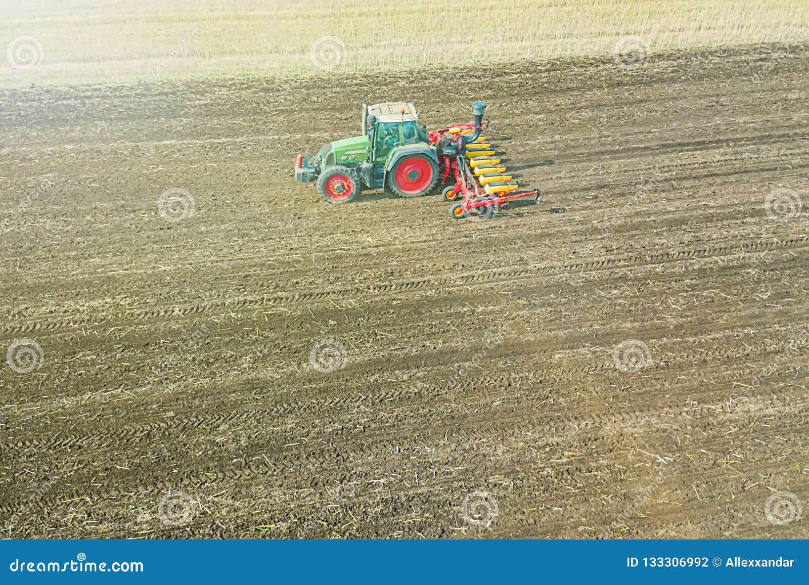 Farmer Seeding Crops at Field. Seeding Aerial View Stock Photo - Image ...