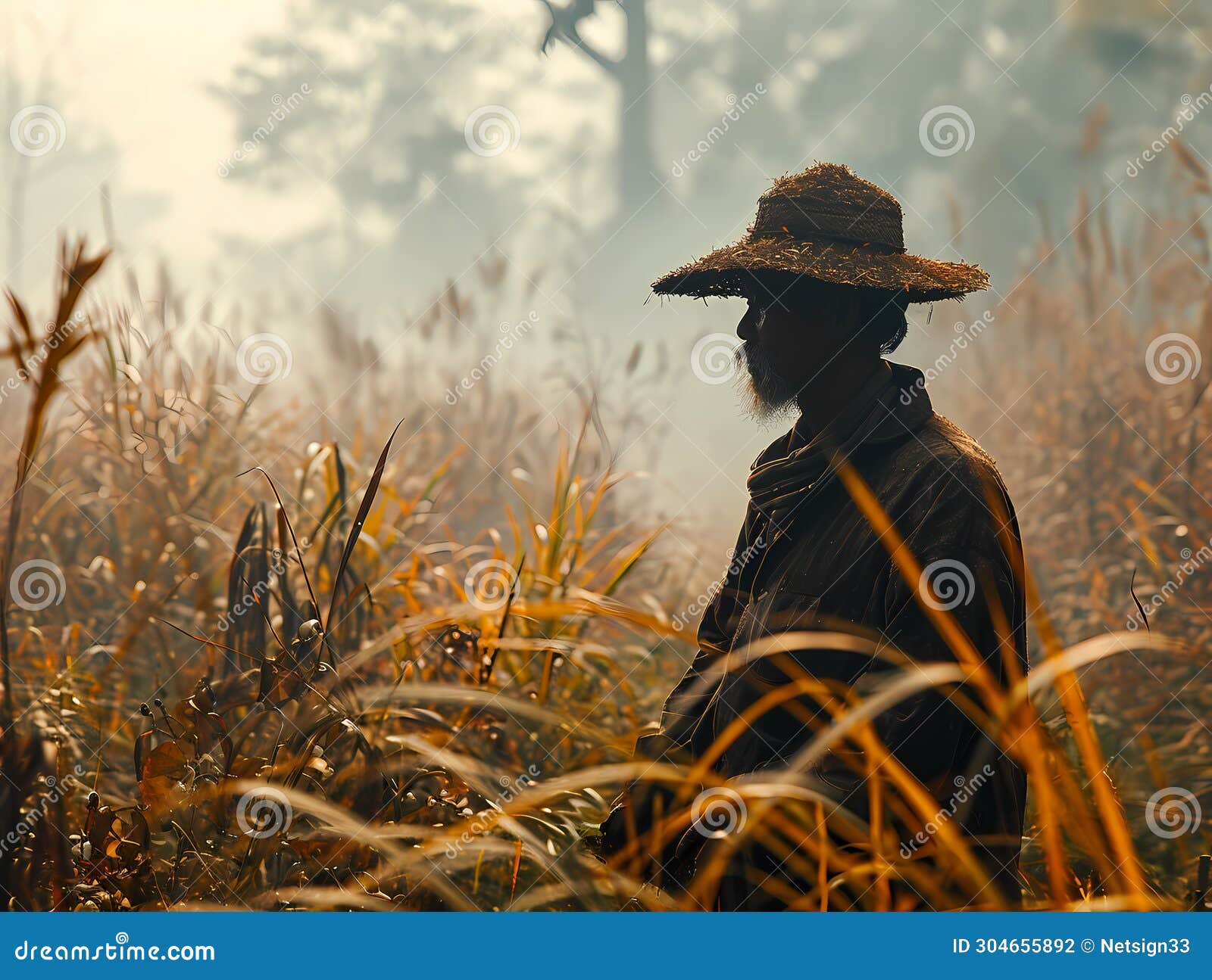 A Farmer is Selecting, a Man in a Straw Hat in a Field Stock ...