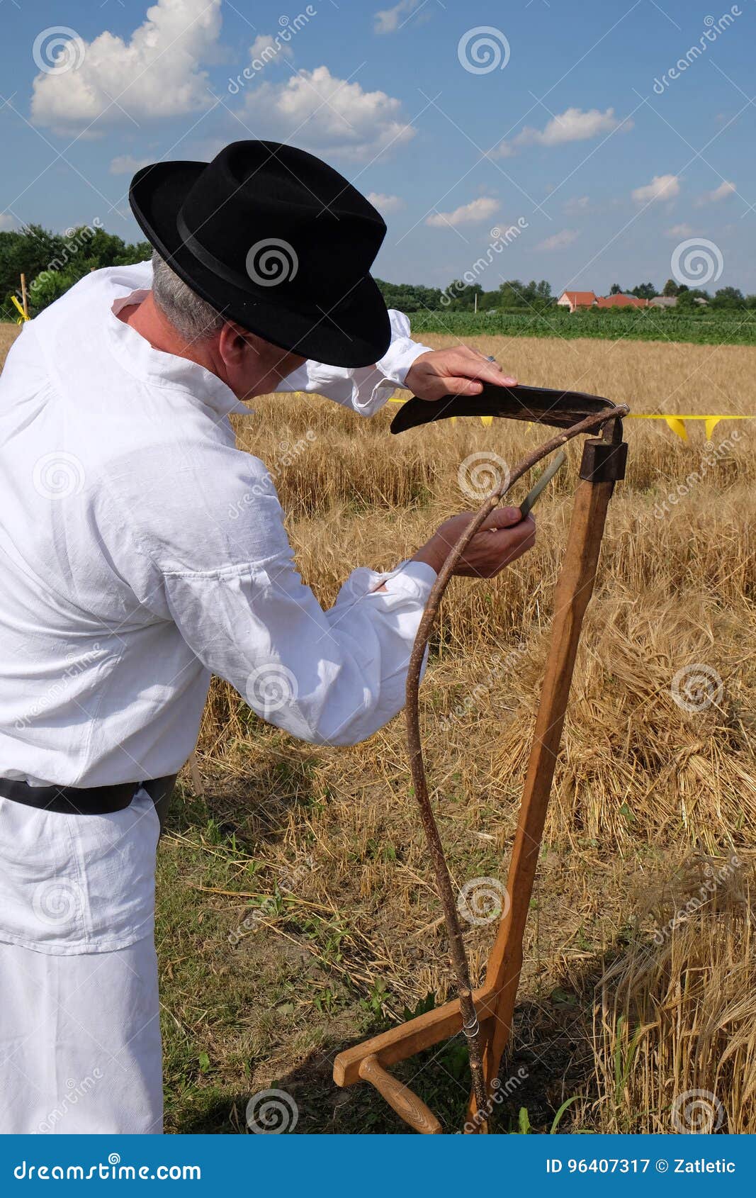 Farmer Sharpening the Scythe Editorial Photography - Image of male ...