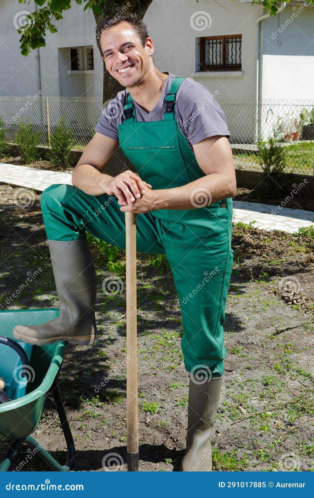 Farmer with Shovel Digging Garden Bed or Farm Stock Image - Image of ...