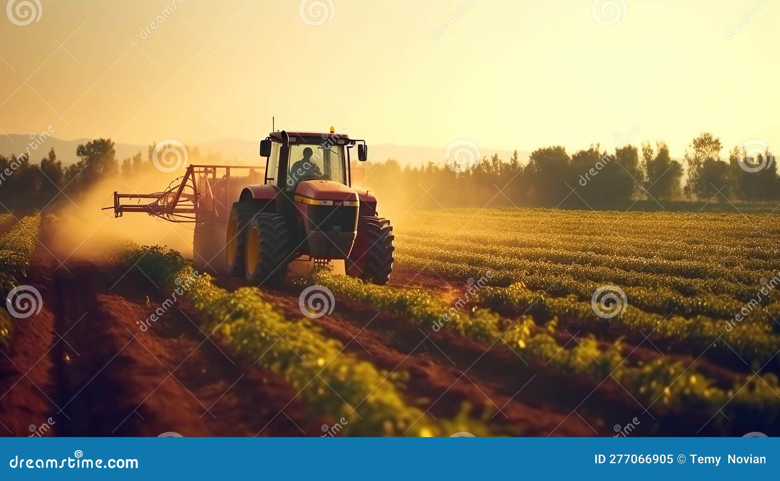 Farmer Spraying Field of Vegetables with Tractor. Generative Ai Stock ...