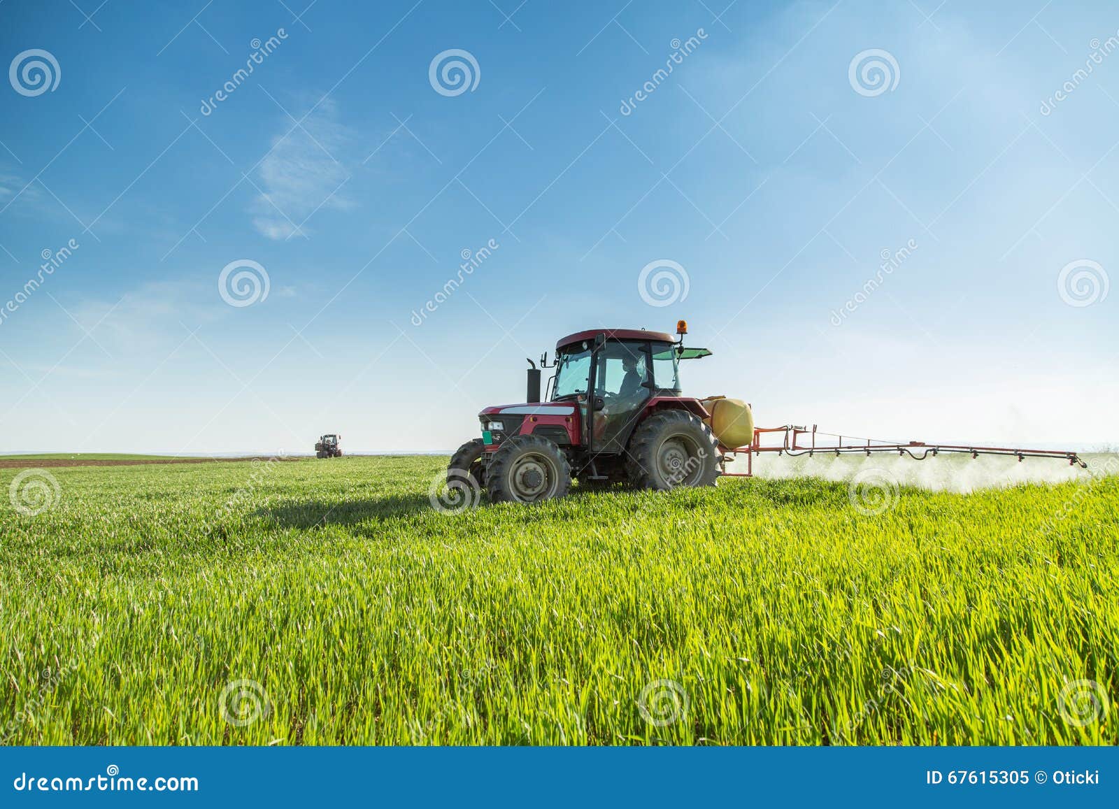 Farmer Spraying Green Wheat Field. Stock Image - Image of crop, ecology ...