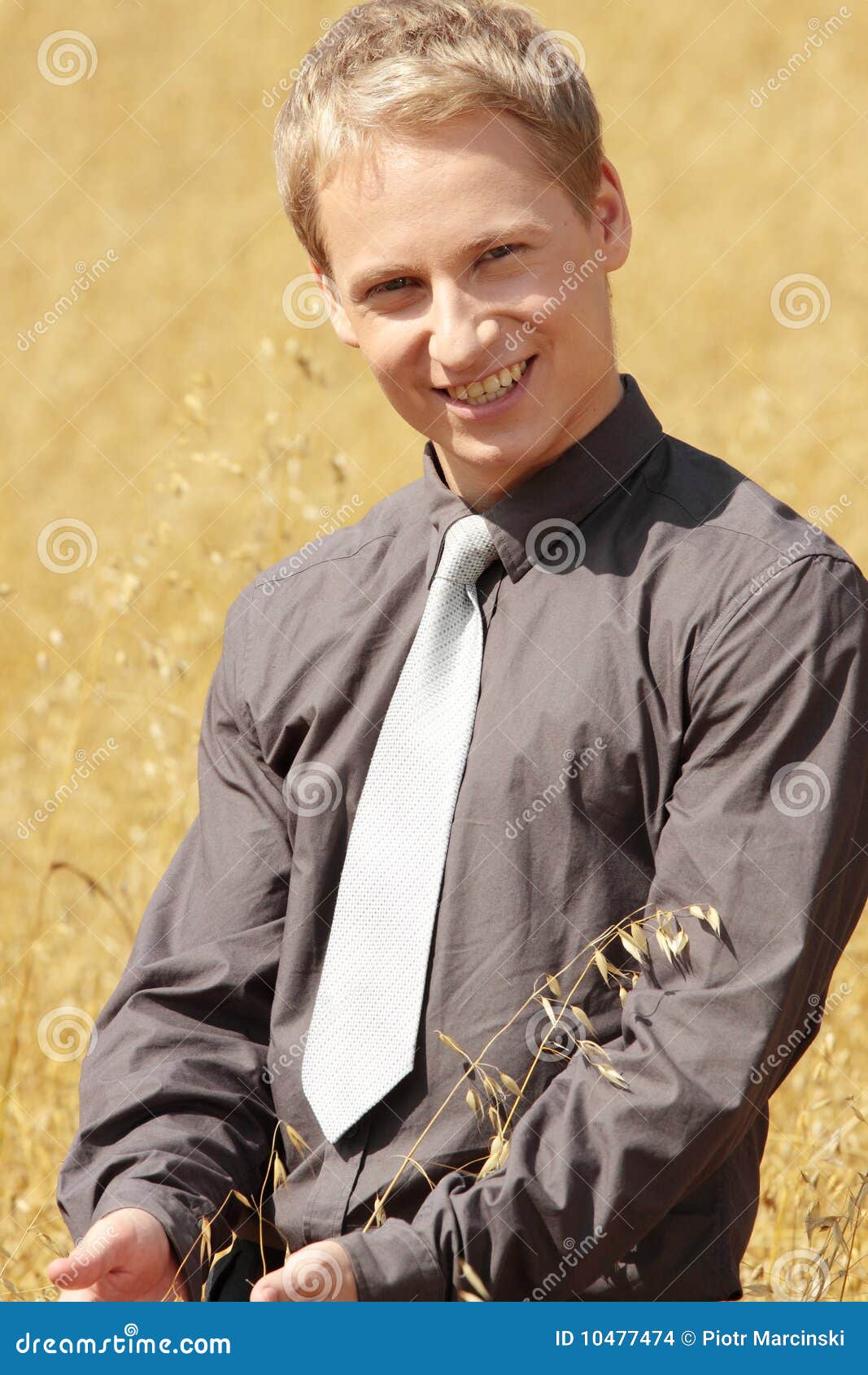 Farmer in Suit Standing in Field of Oats Stock Photo - Image of food ...