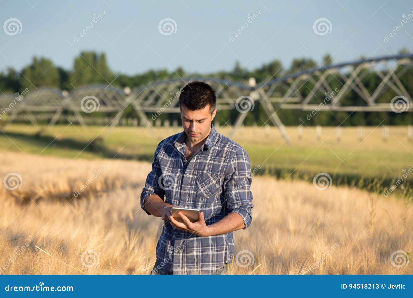Farmer with Tablet in Field Stock Image - Image of farmer, cultivated ...