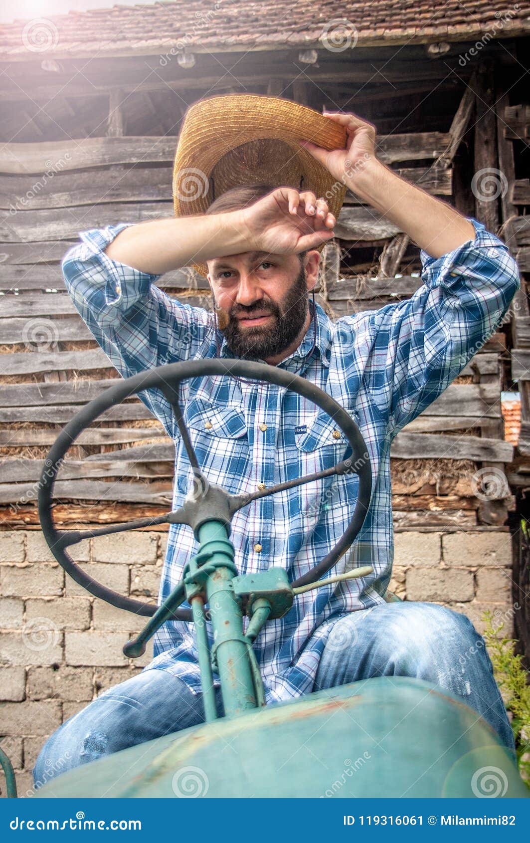 Farmer on Tractor stock image. Image of agriculture - 119316061