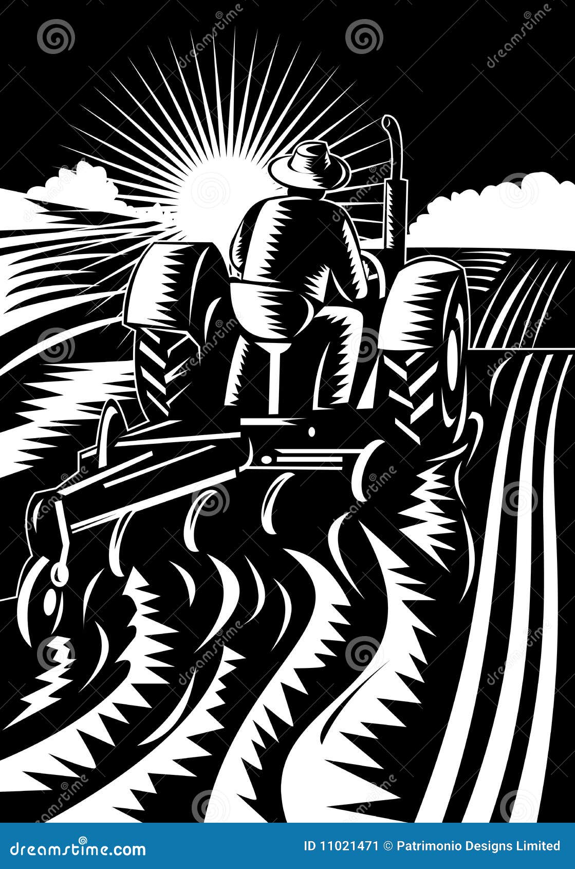 Farmer on Tractor Plowing Field Stock Vector - Illustration of tractor ...