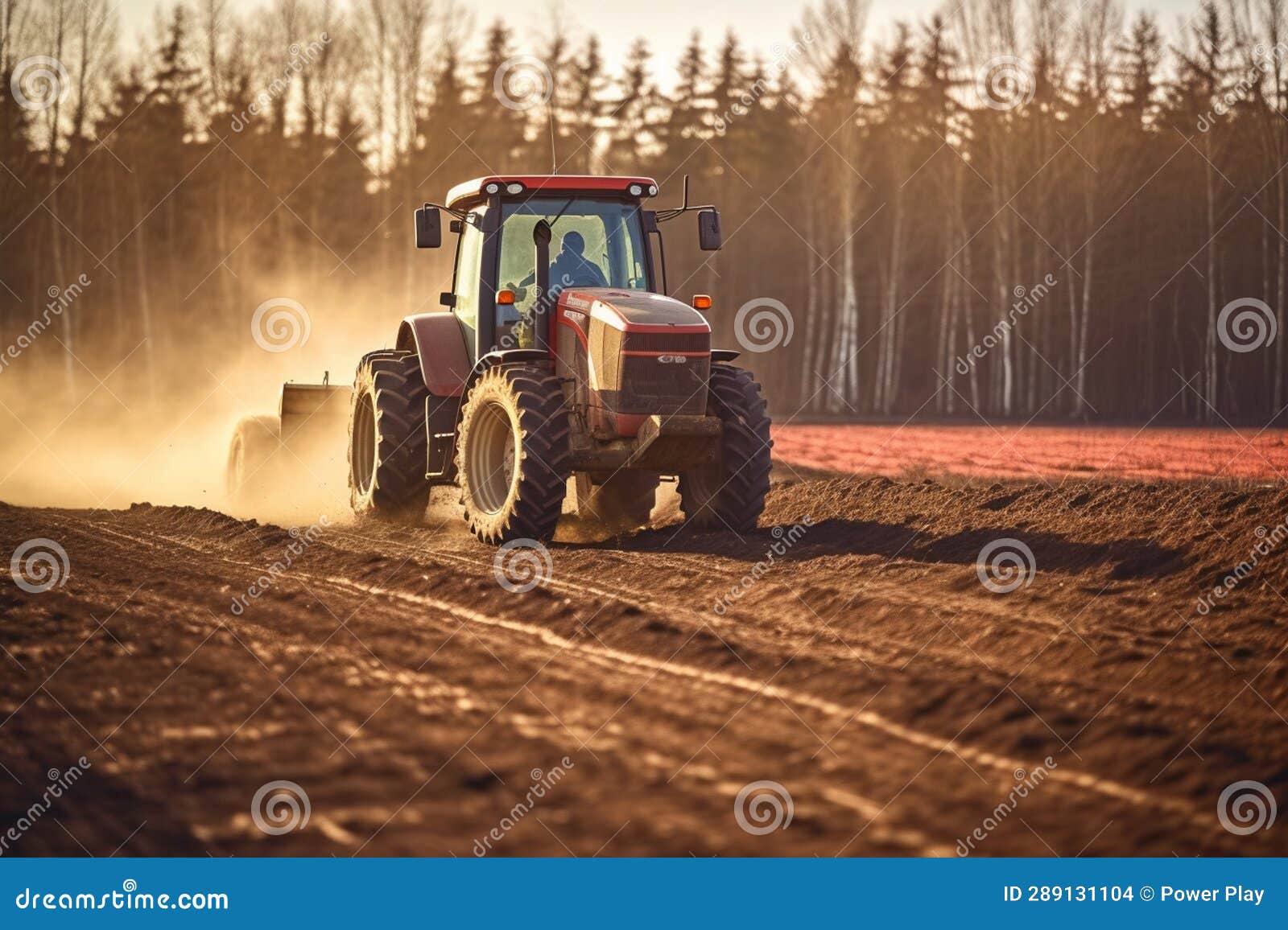 Tractor Preparing Land With Seedbed Cultivator At Agricultural Field In ...