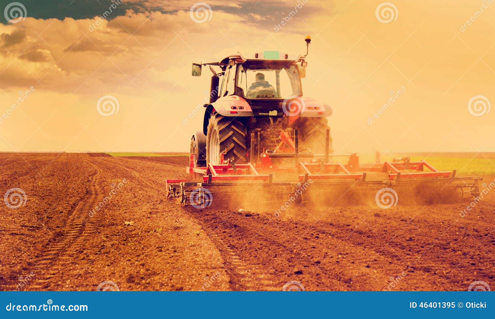 Farmer in Tractor Preparing Land for Sowing Stock Image - Image of ...