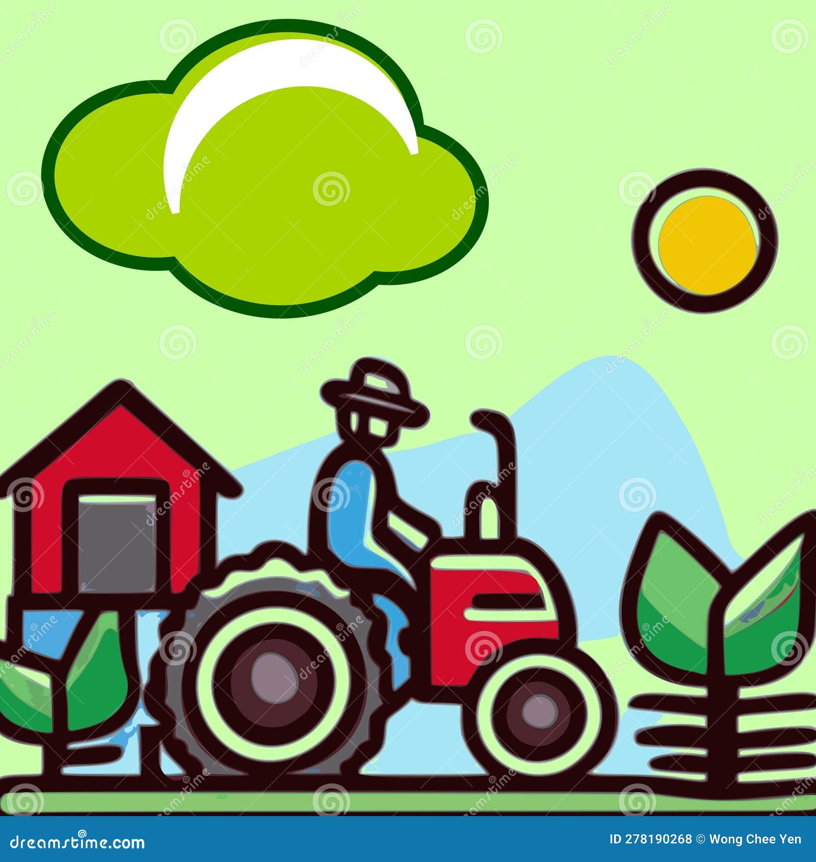 Farmer Tractor Sun Vector Graphic Stock Illustration - Illustration of ...