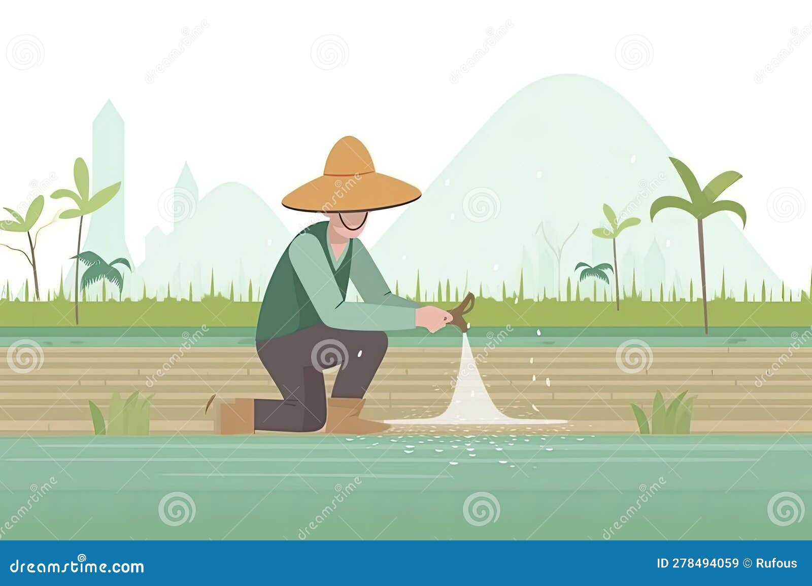Farmer Transplant Rice Seeding Vector Design Stock Illustration ...