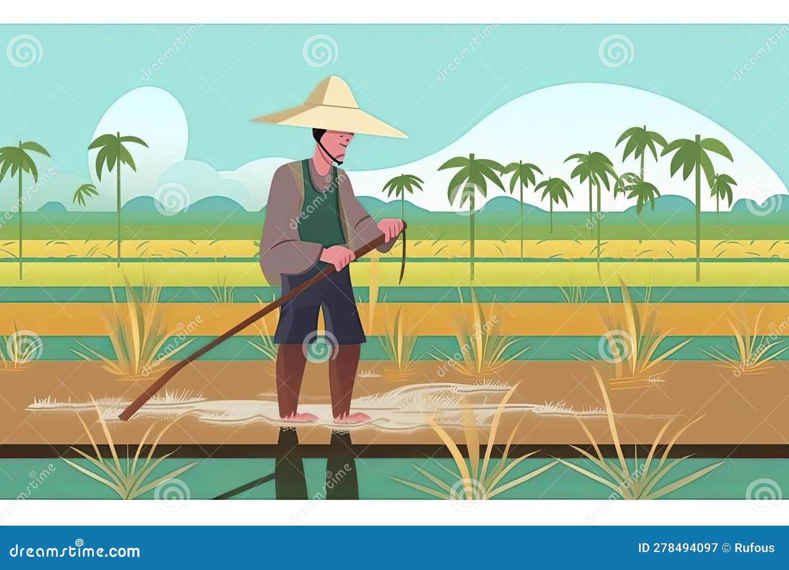 Farmer Transplant Rice Seeding Vector Design Stock Illustration ...