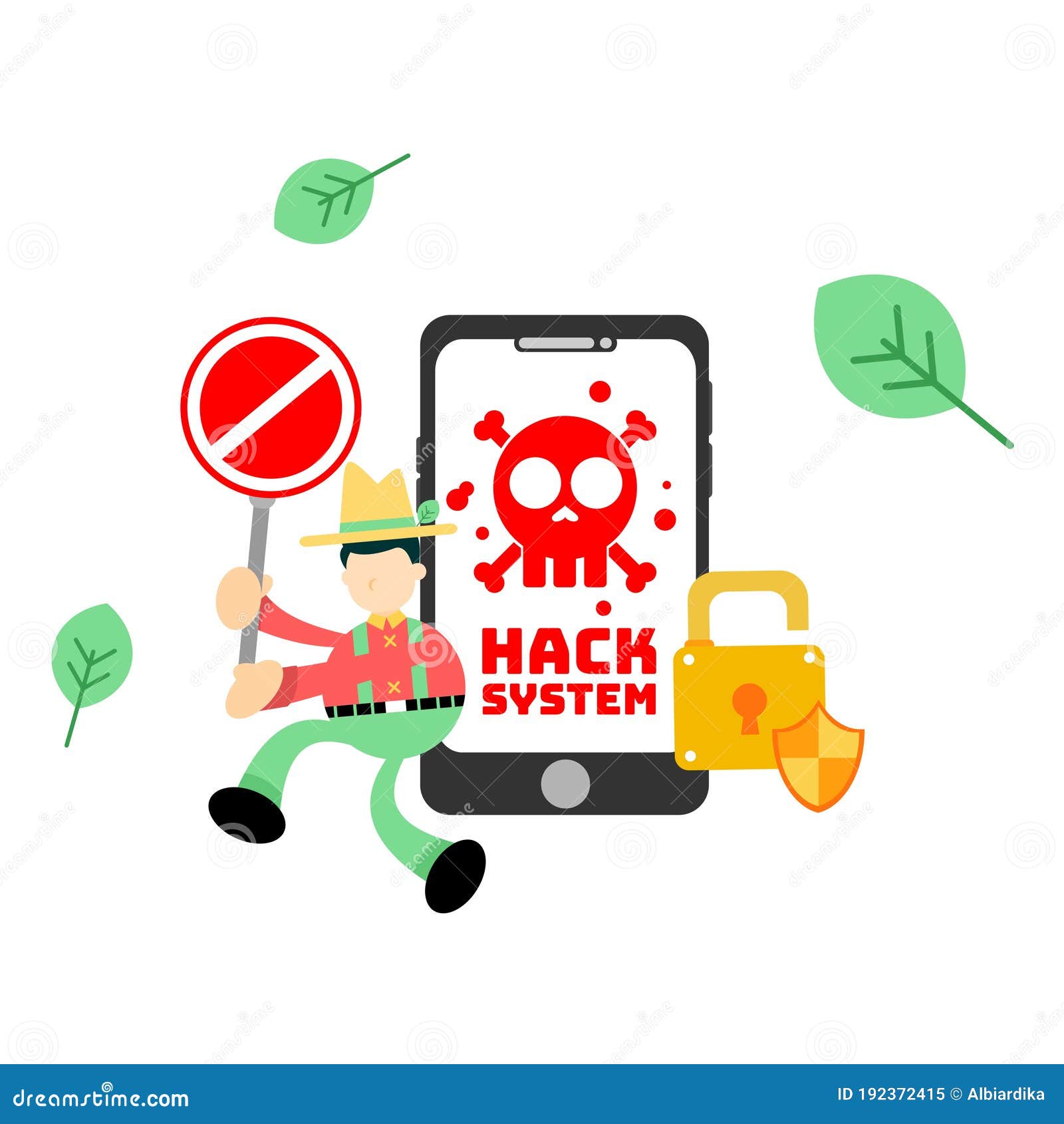 Farmer Man Agriculture Stop Hack Protection System Cartoon Doodle Flat ...