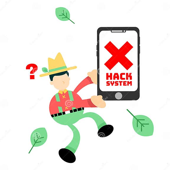 Farmer Man Agriculture Stop Hack Protection System Cartoon Doodle Flat ...