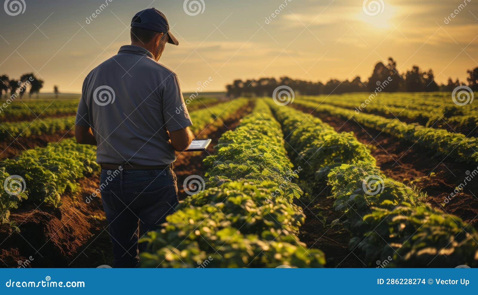Farmer Using Tablet Advancing Agriculture with AI. Generative AI. Stock ...