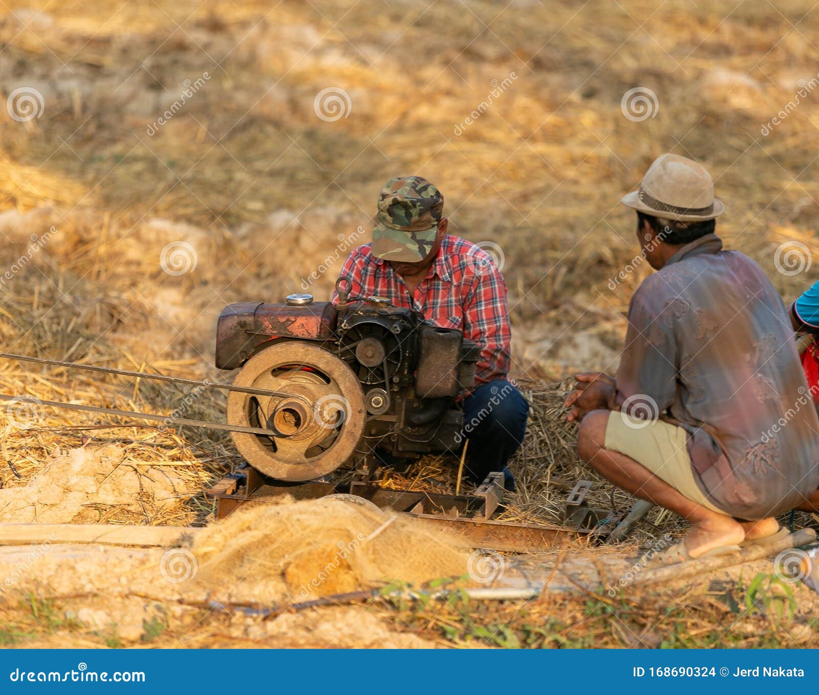 Farmer Using Water Pump Machine for Drain Water Out from Canal Stock ...