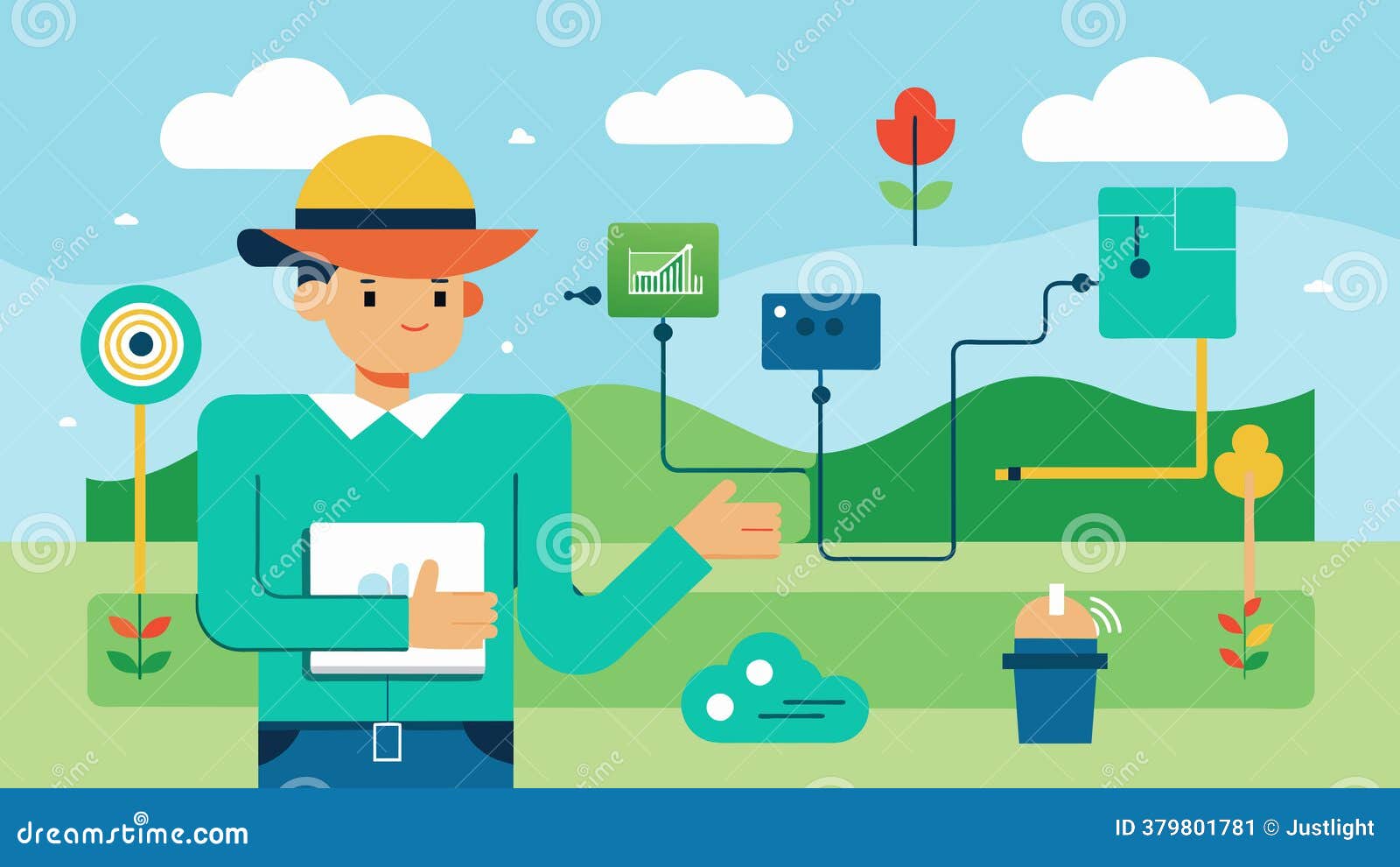 A Farmer Utilizes A Data Map To Monitor Water Usage On Their Irrigation ...
