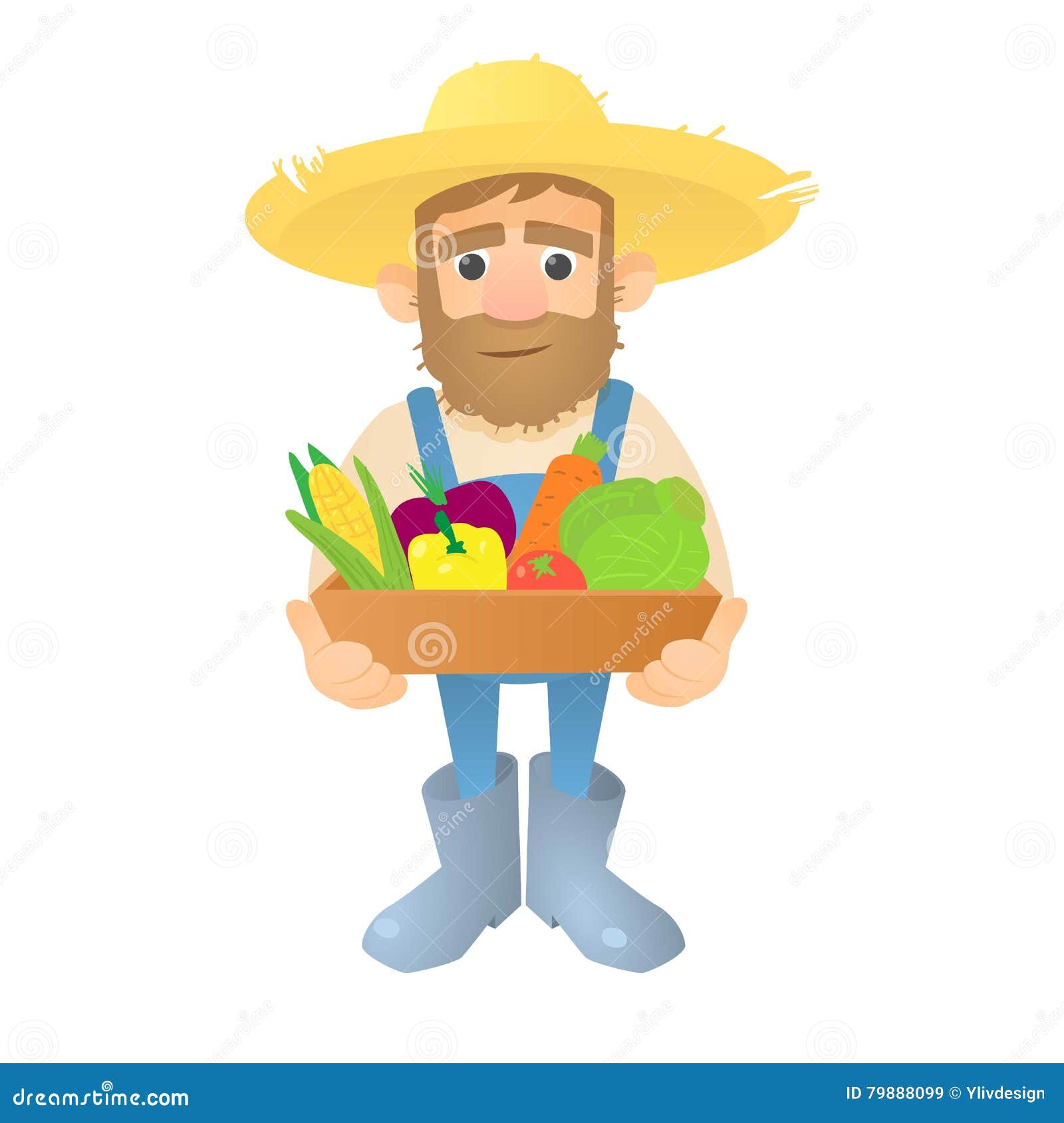 Farmer with Vegetables Icon, Flat Style Stock Vector - Illustration of ...
