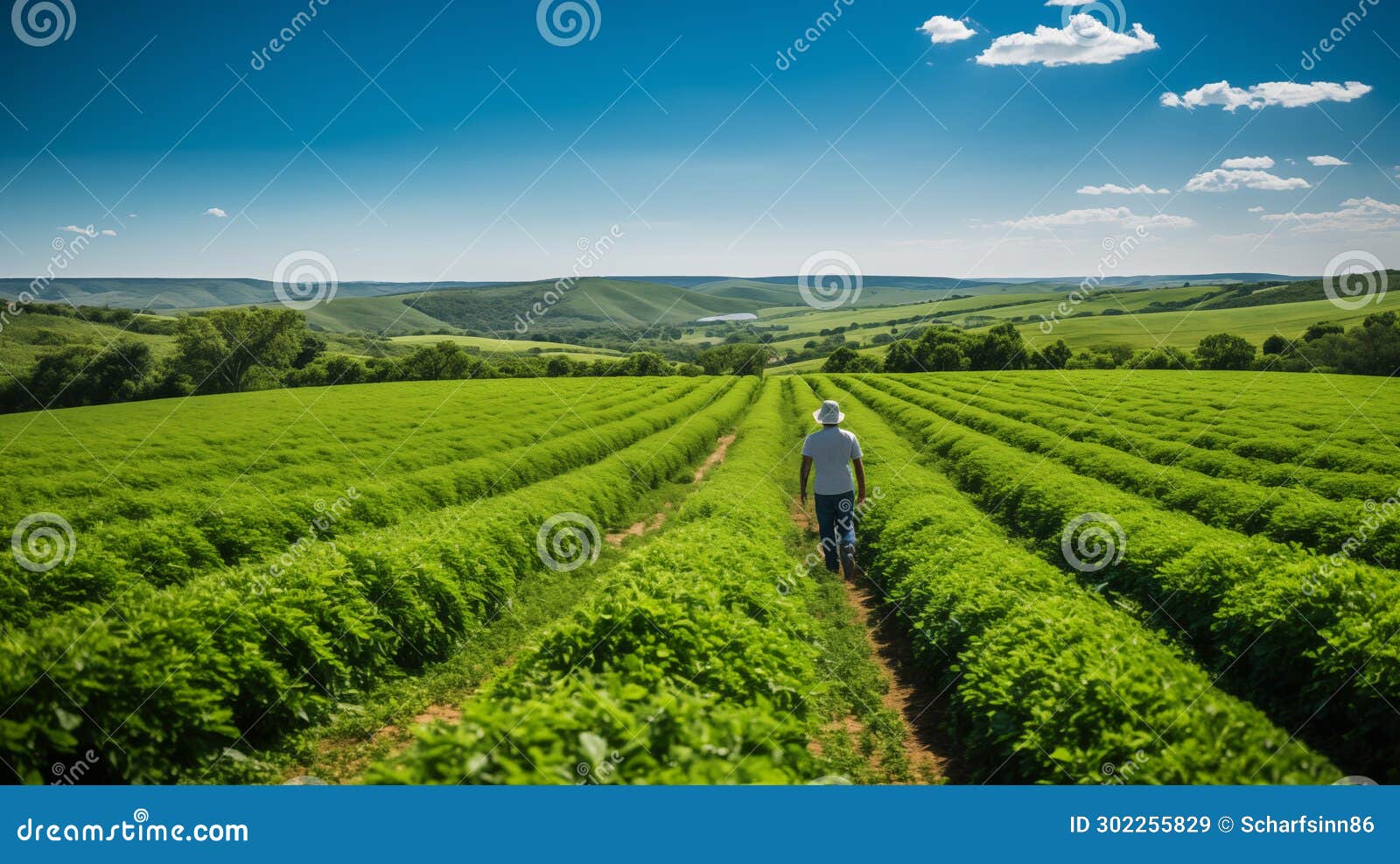Farmer Walking through Agricultural Field Stock Image - Image of ...