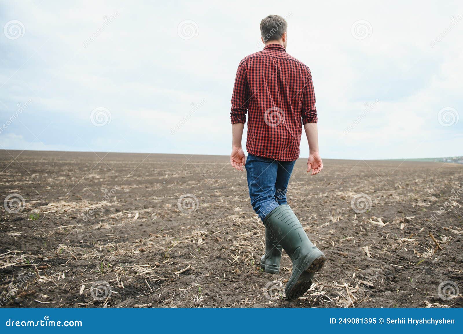 Farmer Walking between Agricultural Fields Stock Image - Image of ...