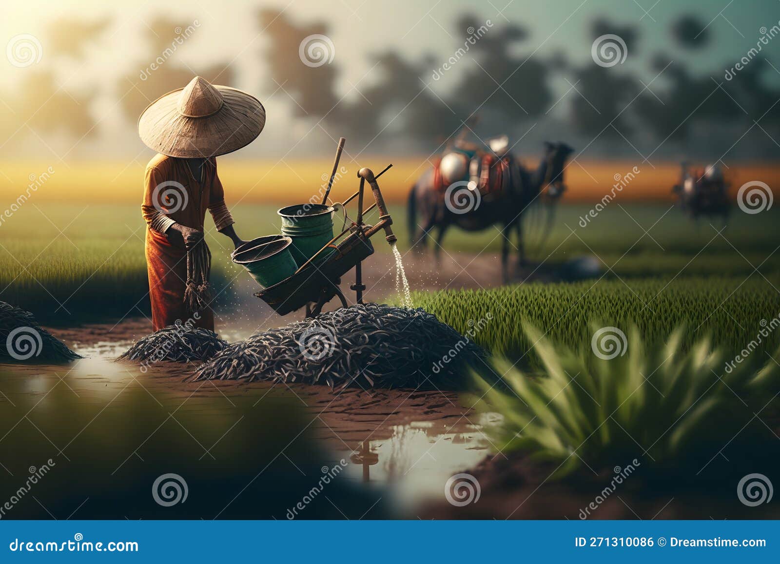 Farmer Watering His Plants. Neural Network AI Generated Royalty-Free ...