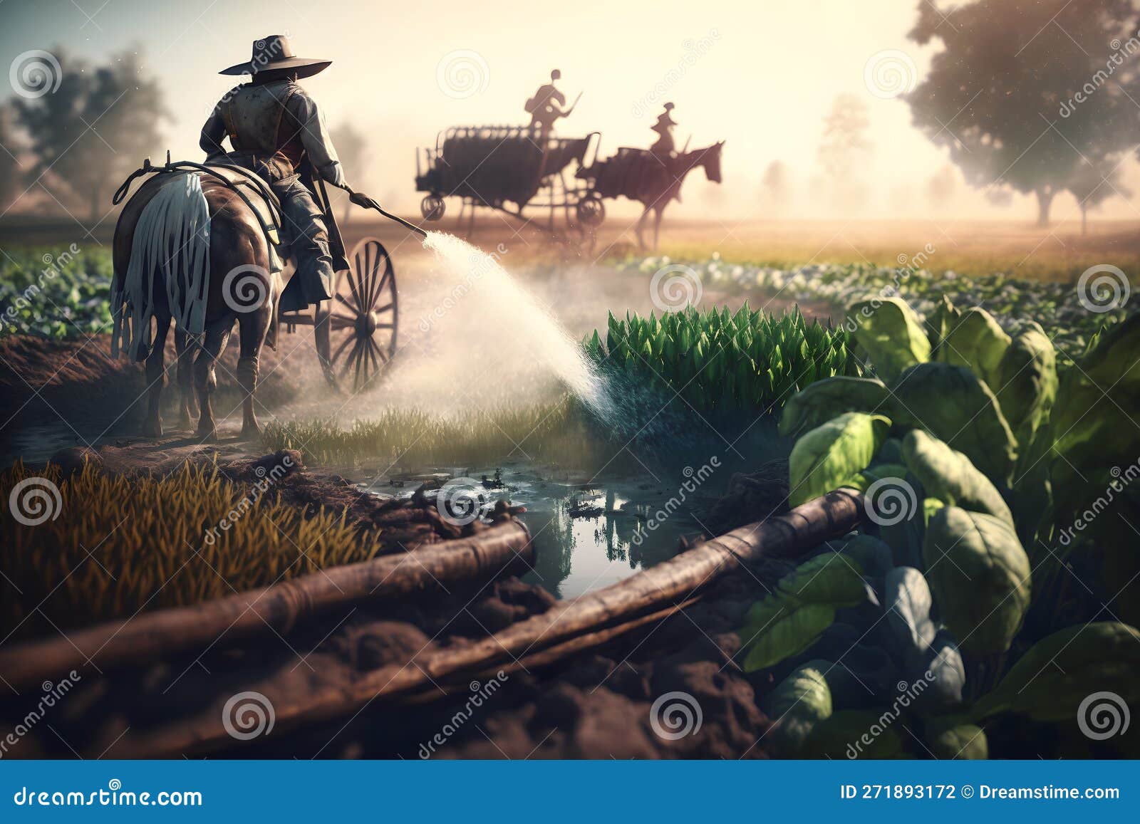 Farmer Watering His Plants. Neural Network AI Generated Stock ...