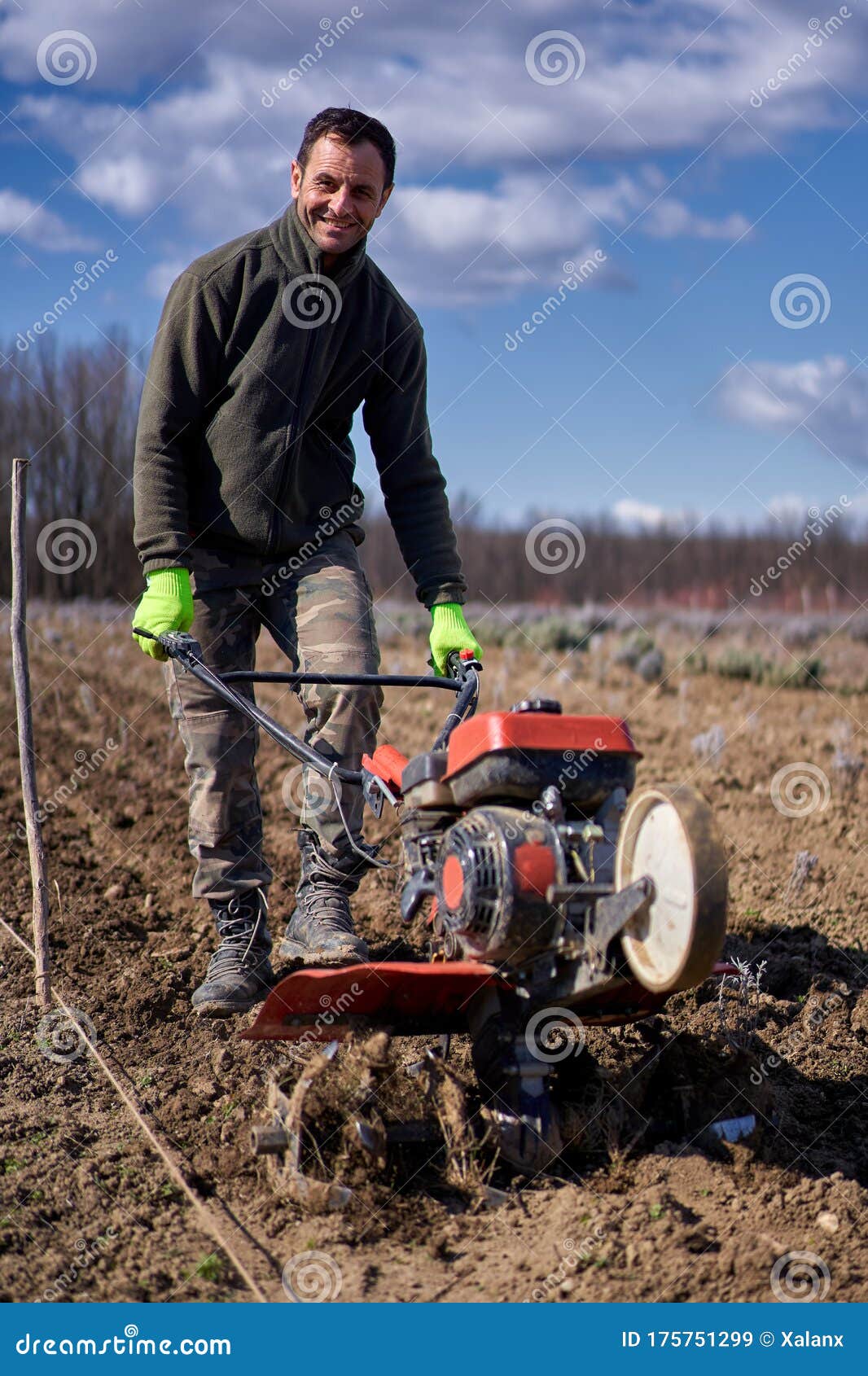 Farmer Weeding the Field with a Tiller Stock Image - Image of ...