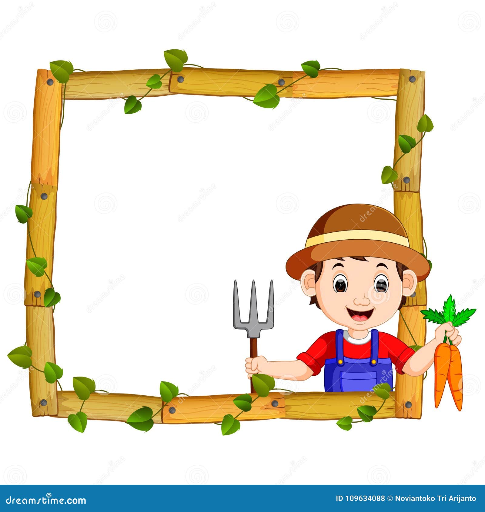 Farmer on the Wood Frame with Roots and Leaf Stock Vector ...