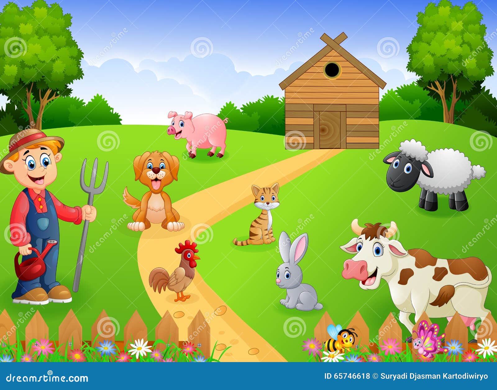 Farmer work in the farm stock vector. Illustration of animal - 65746618